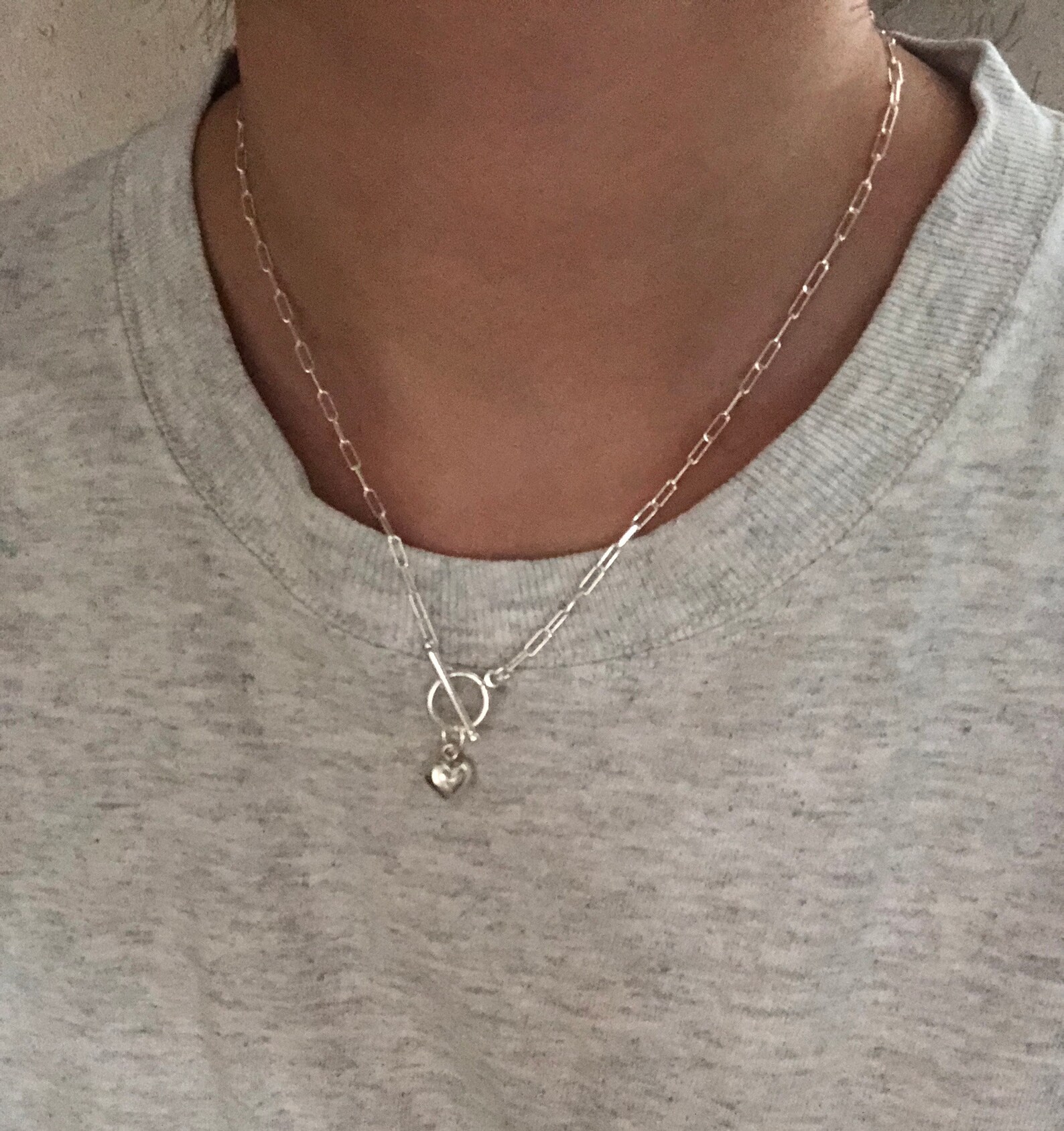 Square Link Chain Necklace Heart Charm Necklace 925 Sterling | Etsy