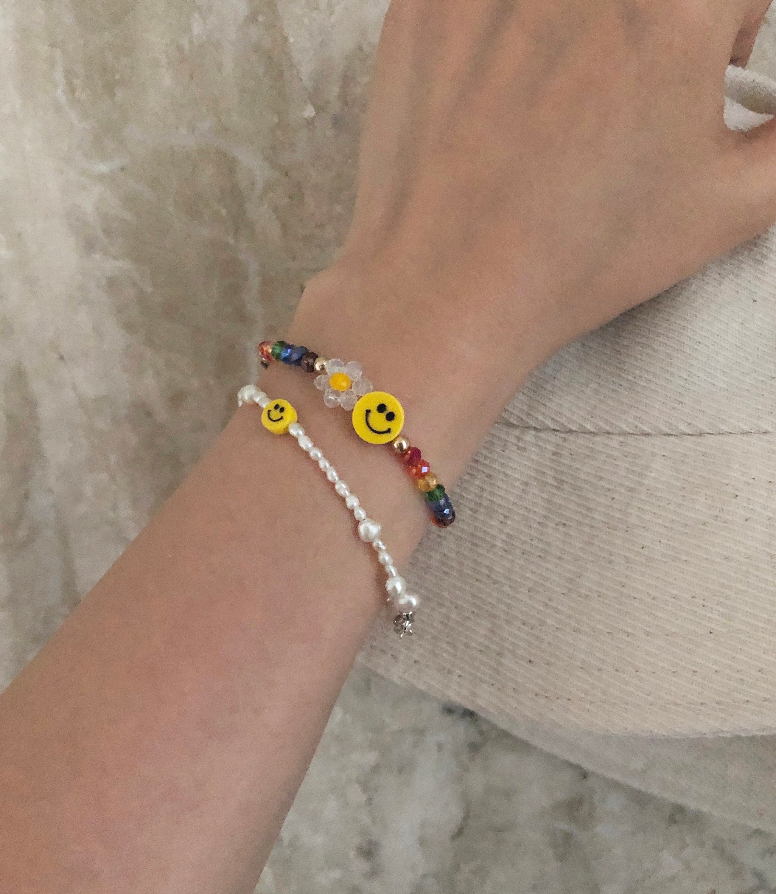 Smile Beads Bracelet Rainbow Beads Bracelet Elastic Beads | Etsy