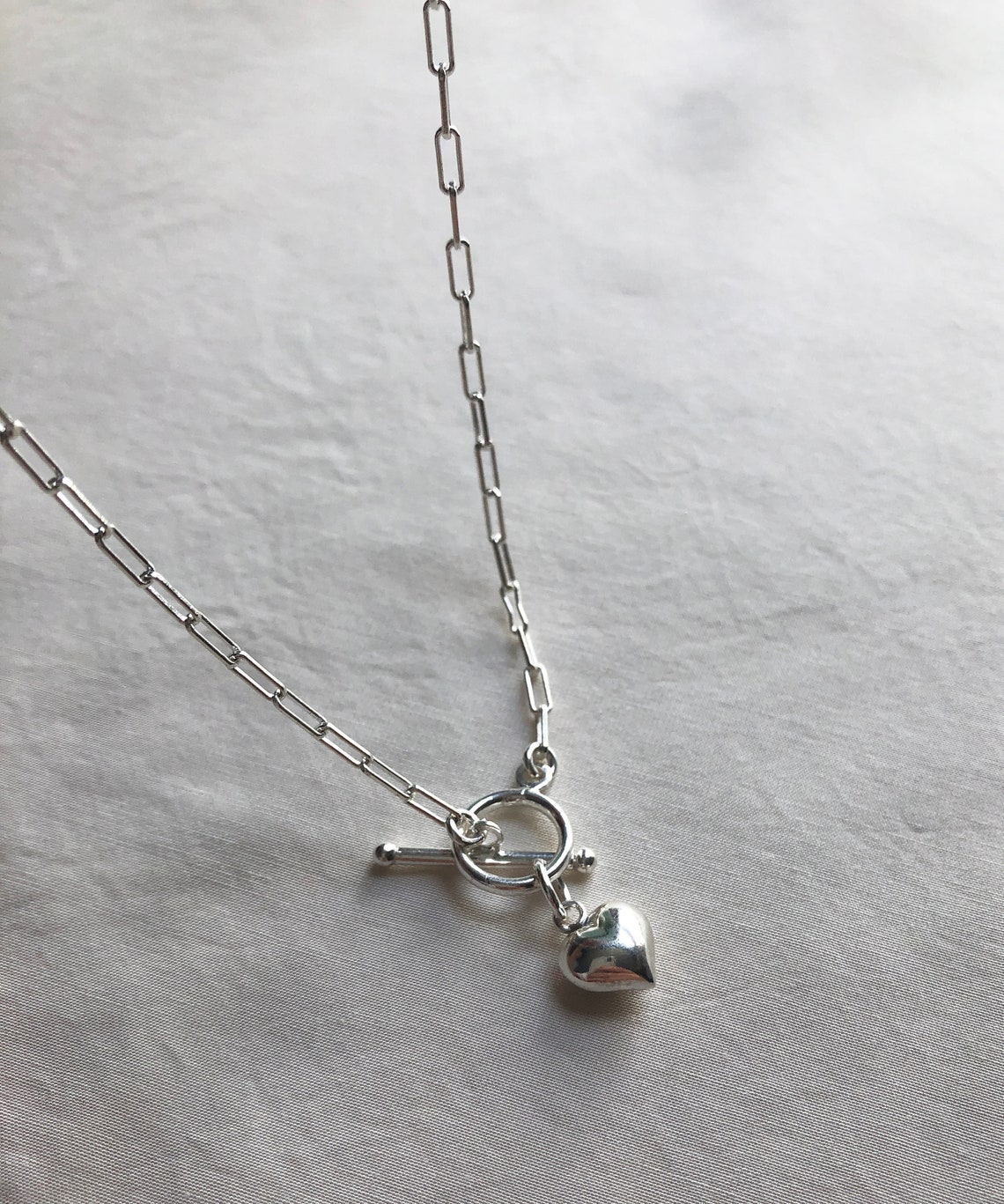 Square Link Chain Necklace Heart Charm Necklace 925 Sterling | Etsy