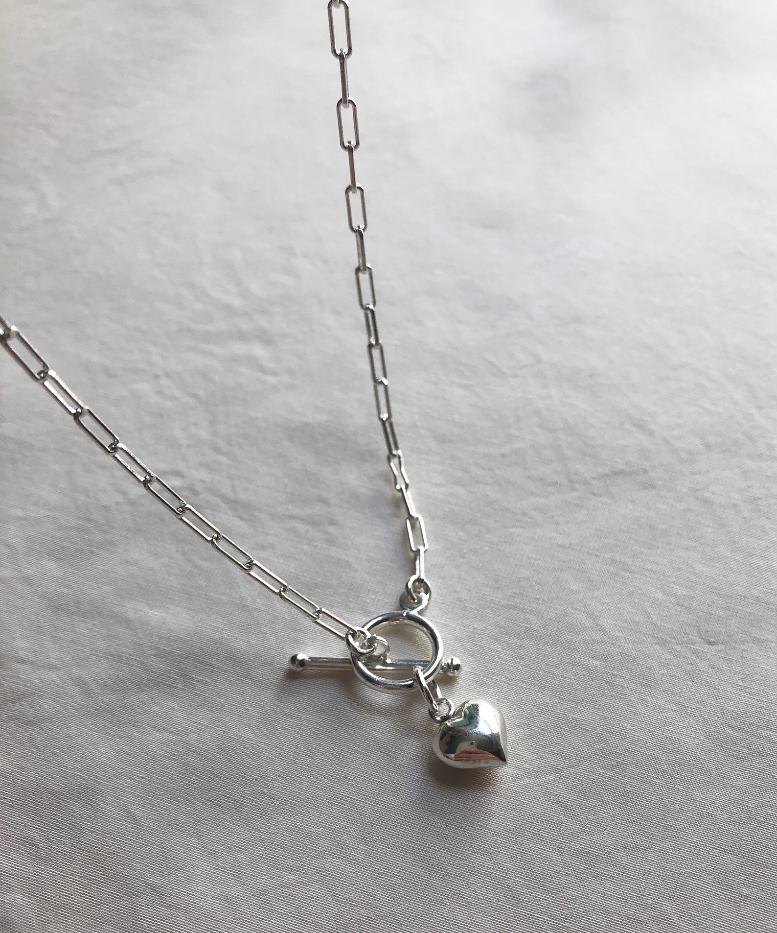 Square Link Chain Necklace Heart Charm Necklace 925 Sterling | Etsy