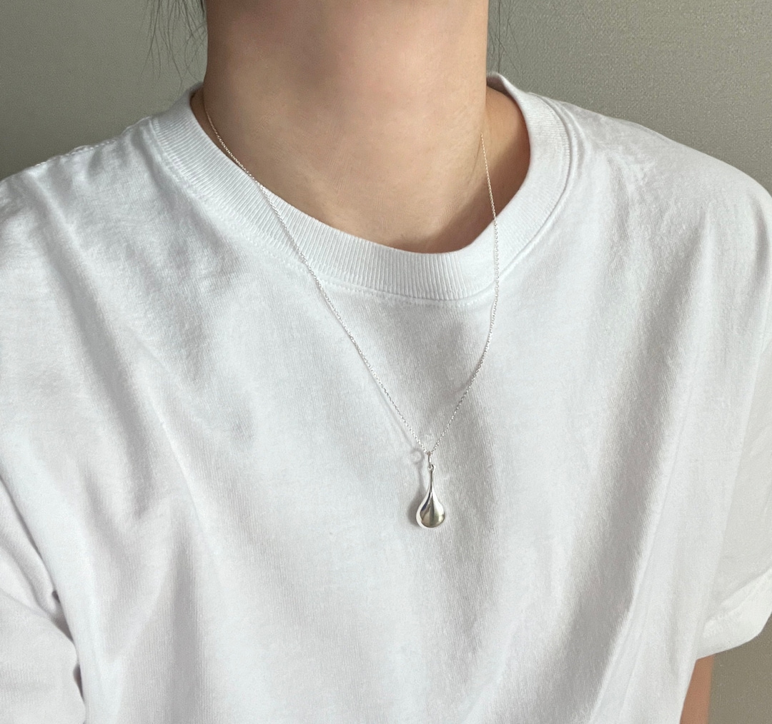 Teardrop Pendant Chain Necklace, Layering Necklace, 925 Sterling Silver ...