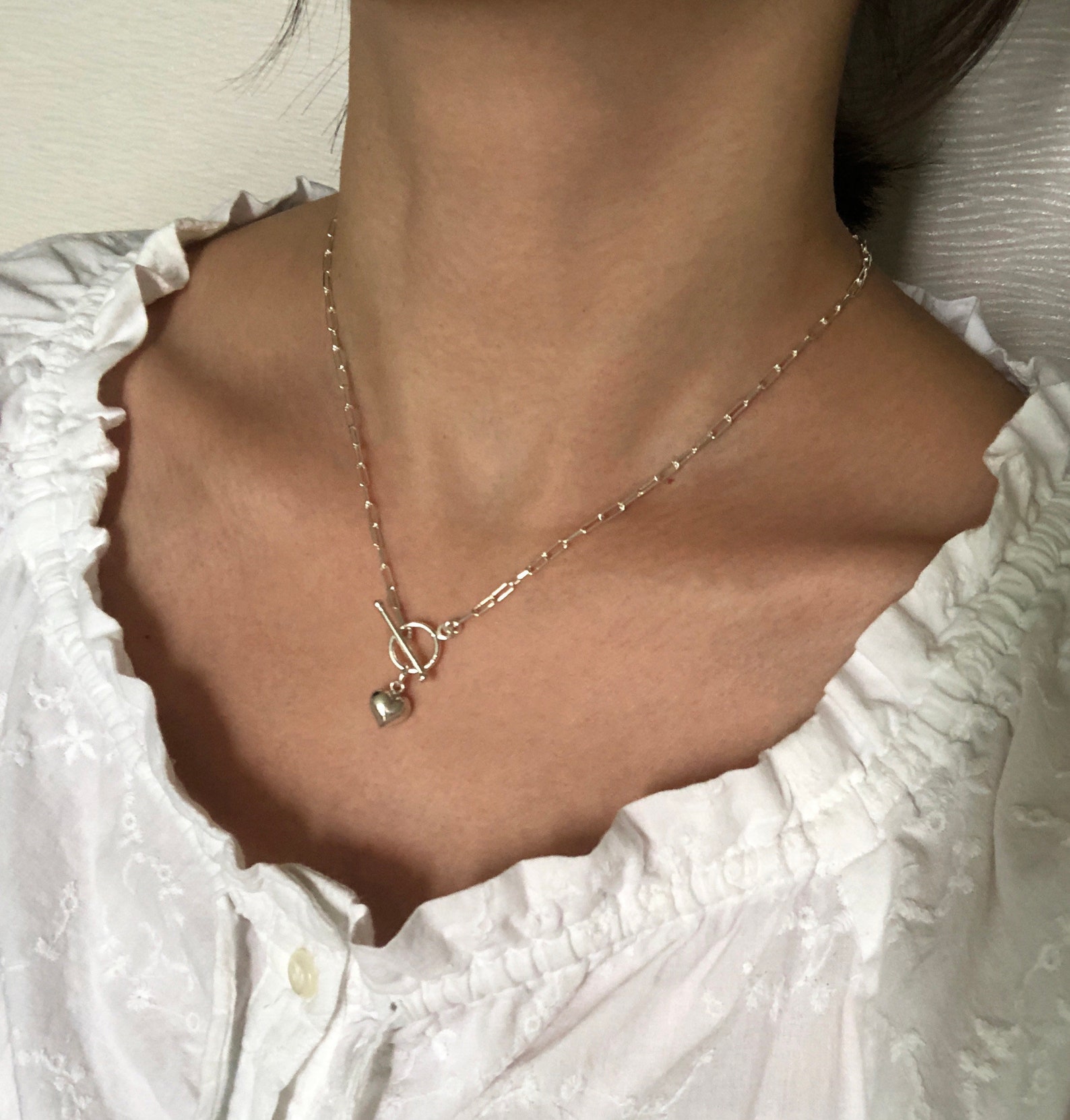 Square Link Chain Necklace Heart Charm Necklace 925 Sterling - Etsy