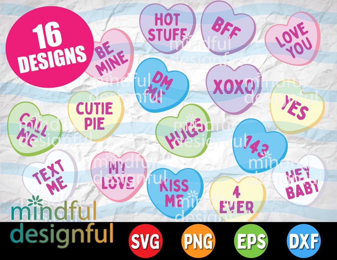 Valentine Candy Hearts SVG Bundle | Digital Files for Cricut - Etsy