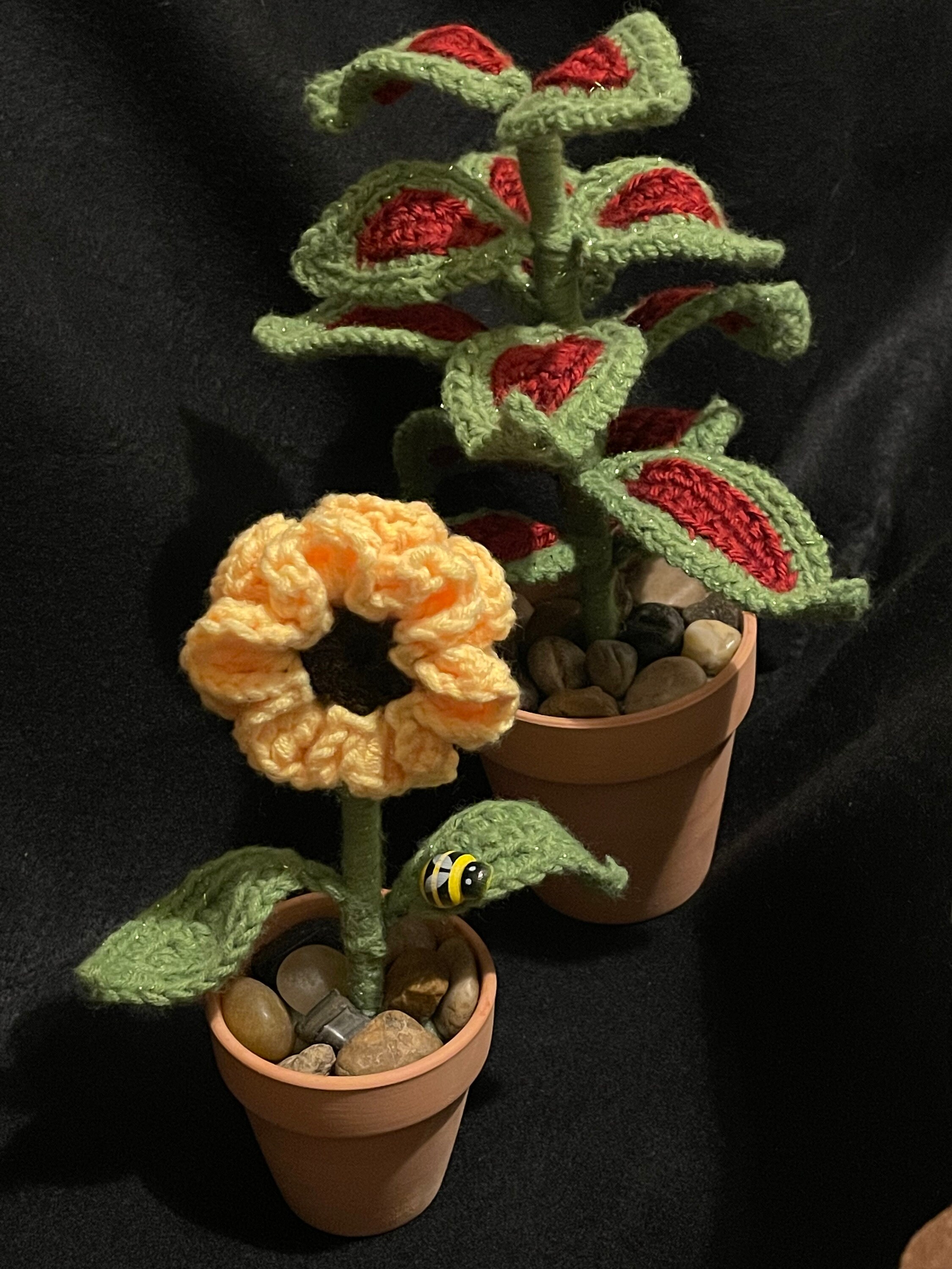 Beautiful Crochet Mini Sunflower in Pot With Water Droplet Look on the ...