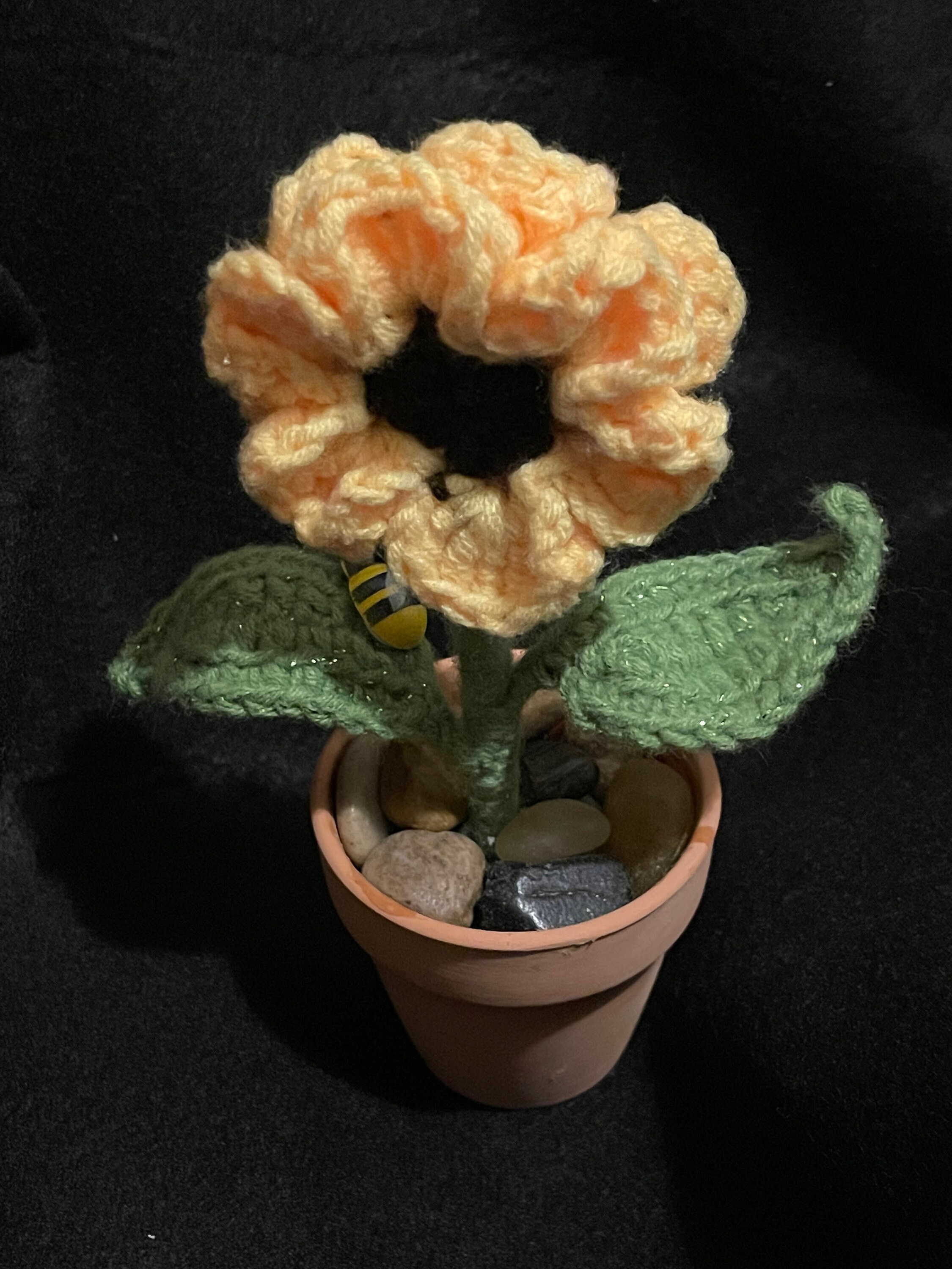Beautiful Crochet Mini Sunflower in Pot With Water Droplet Look on the ...