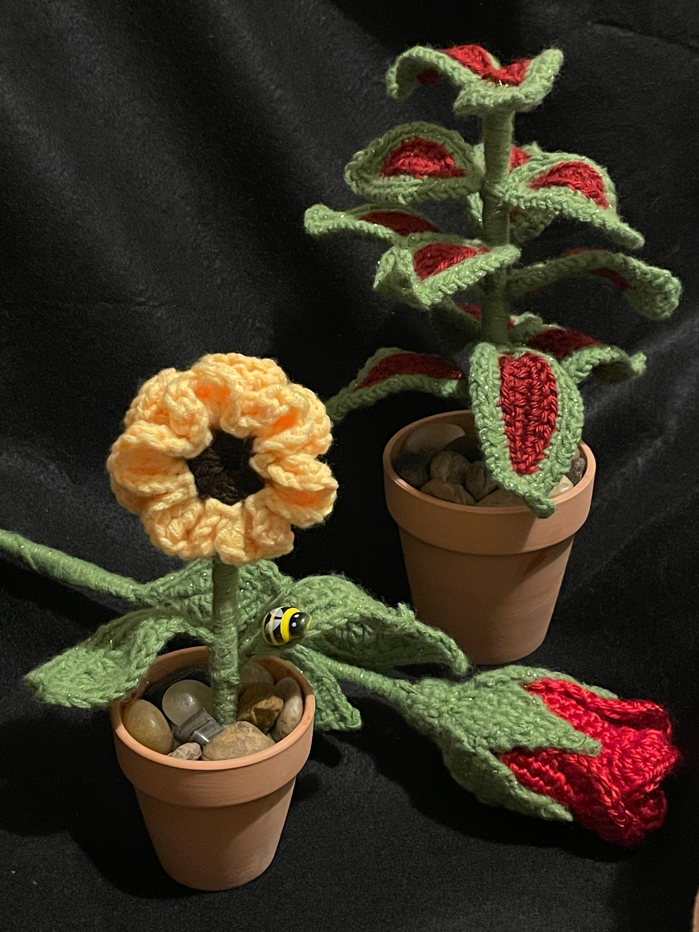 Beautiful Crochet Mini Sunflower in Pot With Water Droplet Look on the ...