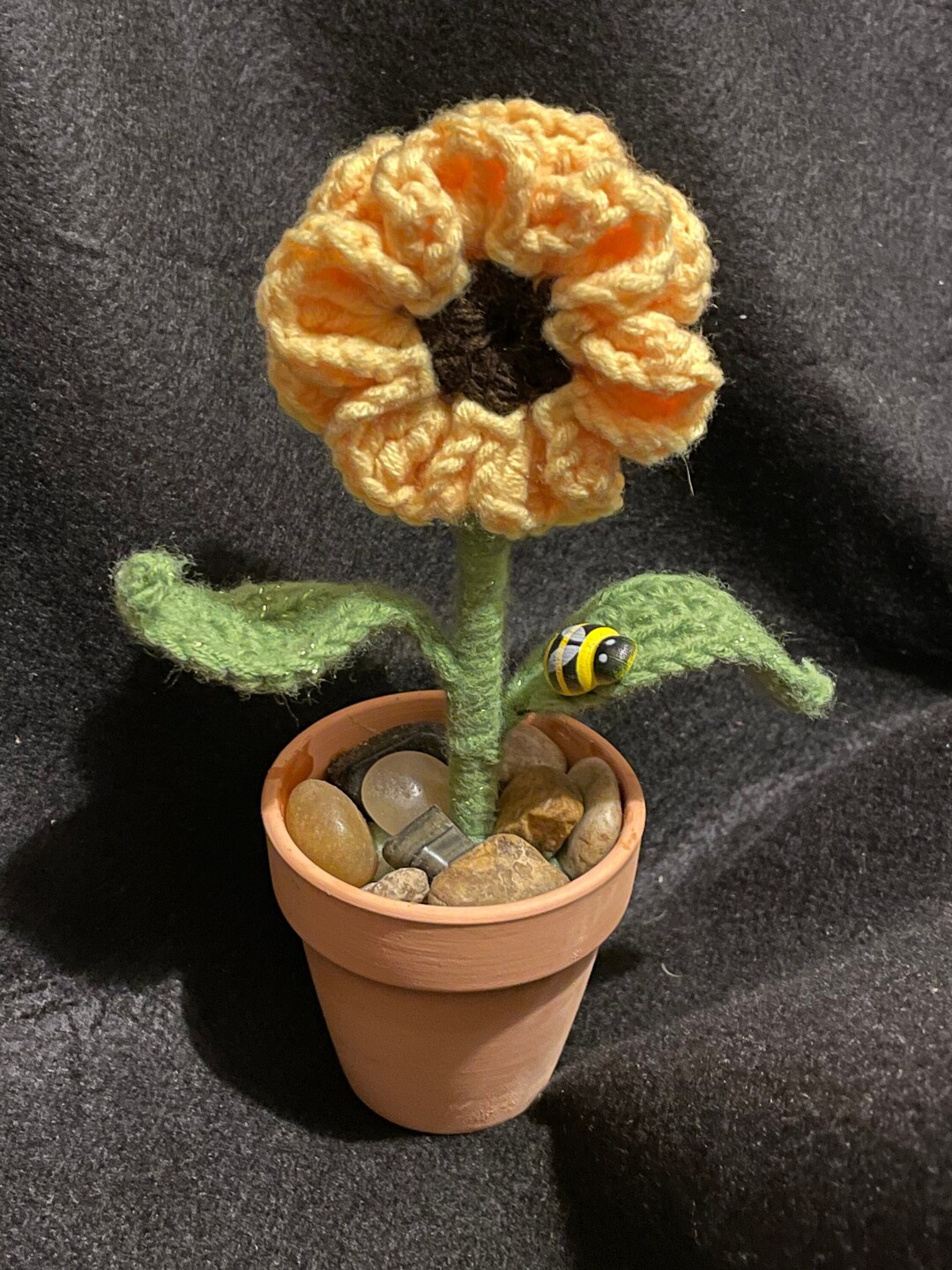Beautiful Crochet Mini Sunflower in Pot With Water Droplet Look on the ...