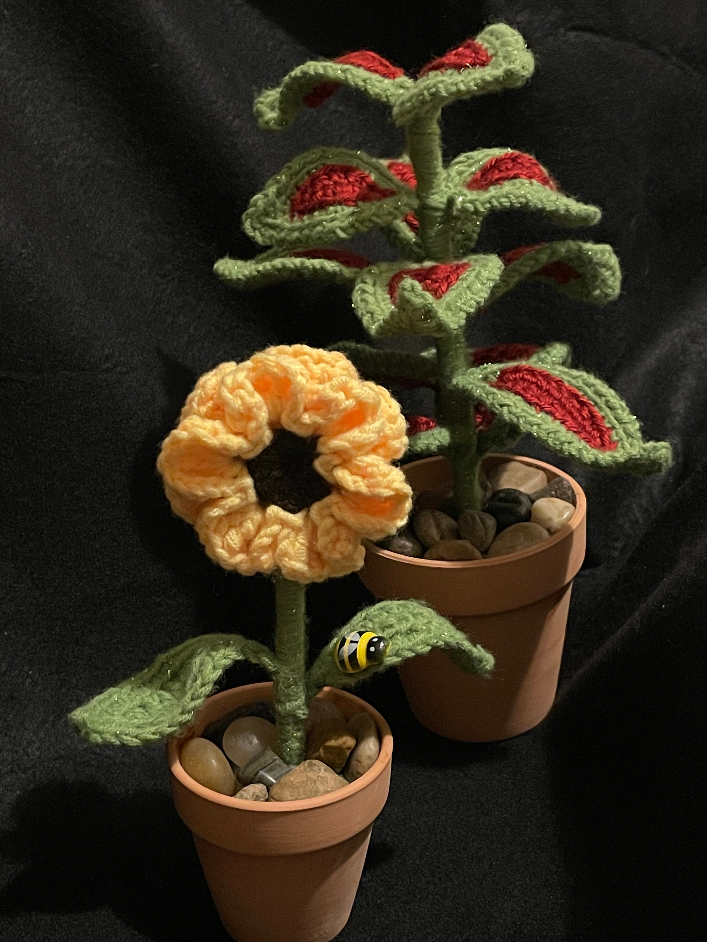 Beautiful Crochet Mini Sunflower in Pot With Water Droplet Look on the ...