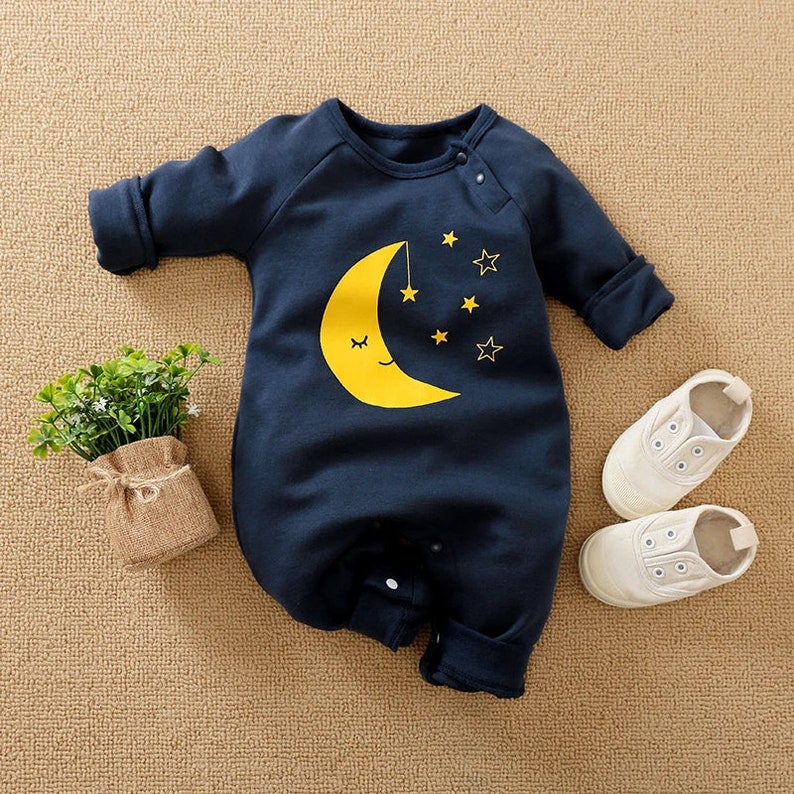 Moon and Stars Sleepsuit. Baby Jumpsuit. Long Sleeve Baby Grow - Etsy