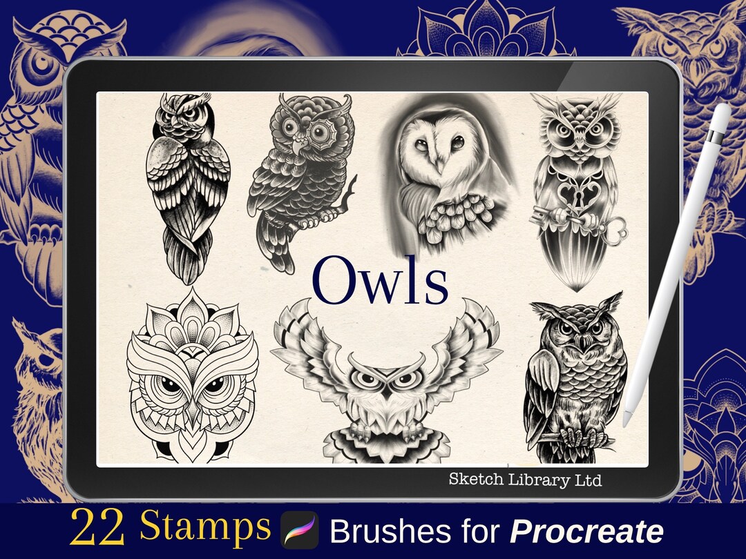 22 Owl Stamps // Brushes for Procreate on Ipad, Tattoo Procreate Stamps ...
