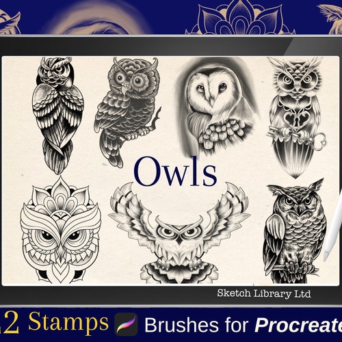22 Owl Stamps // Brushes for Procreate on Ipad Tattoo - Etsy