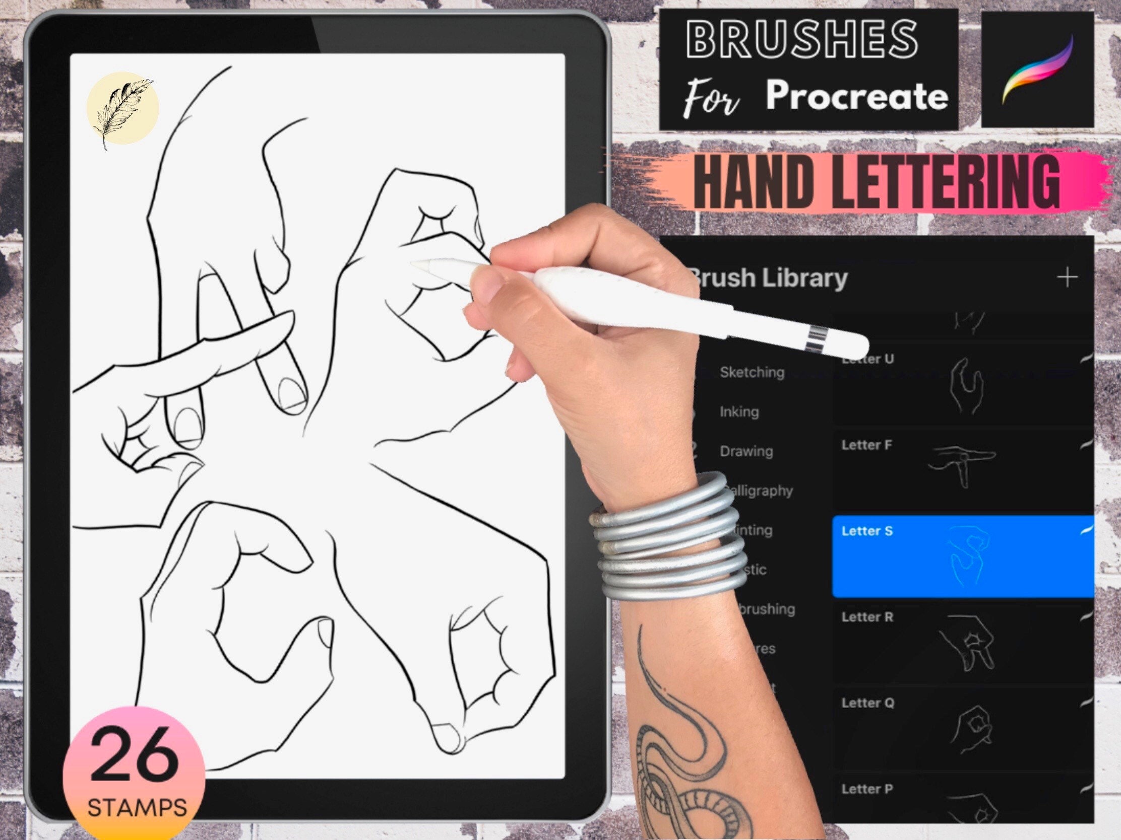 Hands Calligraphy Brushes & Stamps Procreate, Creation Tool, Commercial ...