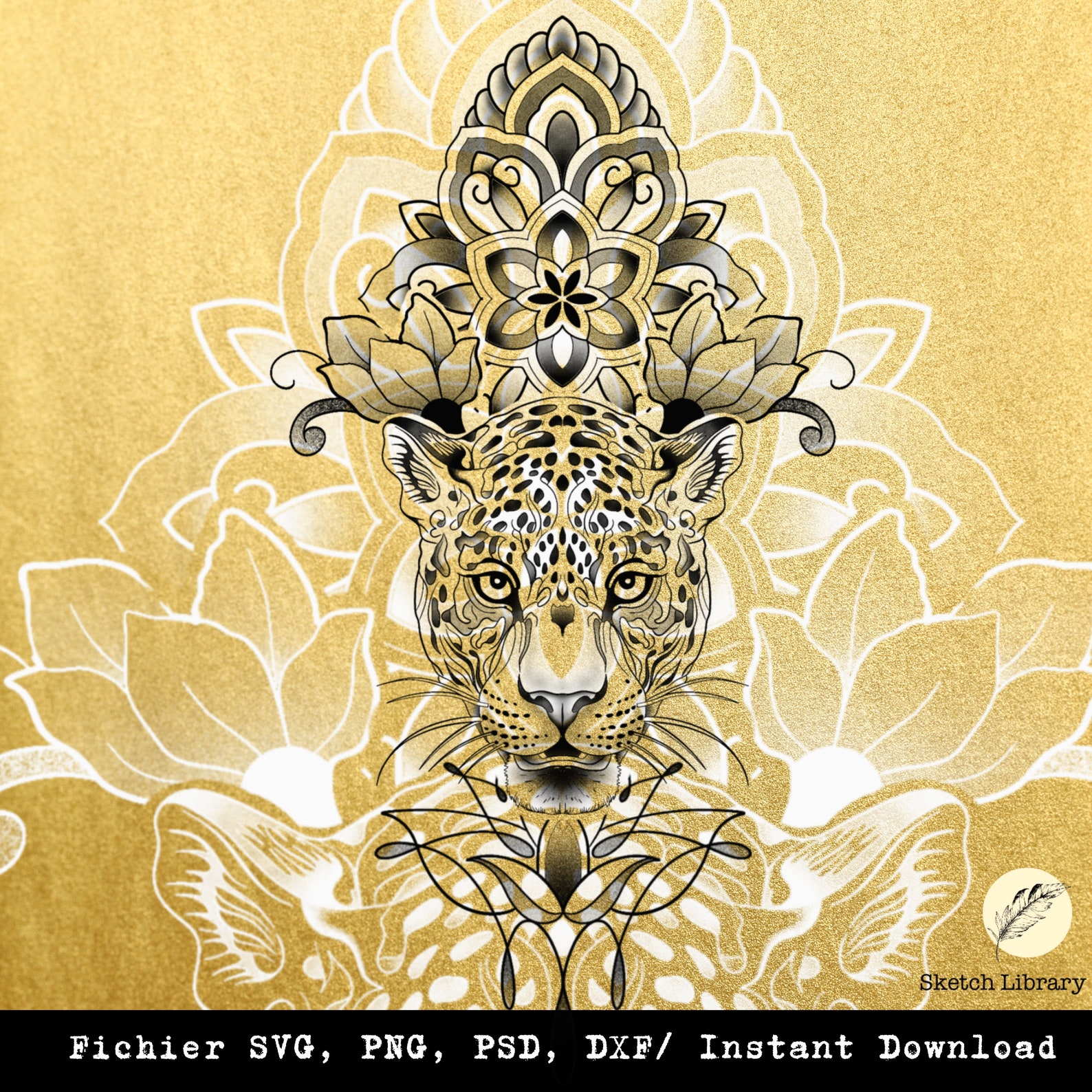 Mandala Leopard, Tattoo Design, Stencil, SVG, PNG, PSD, Dxf ...