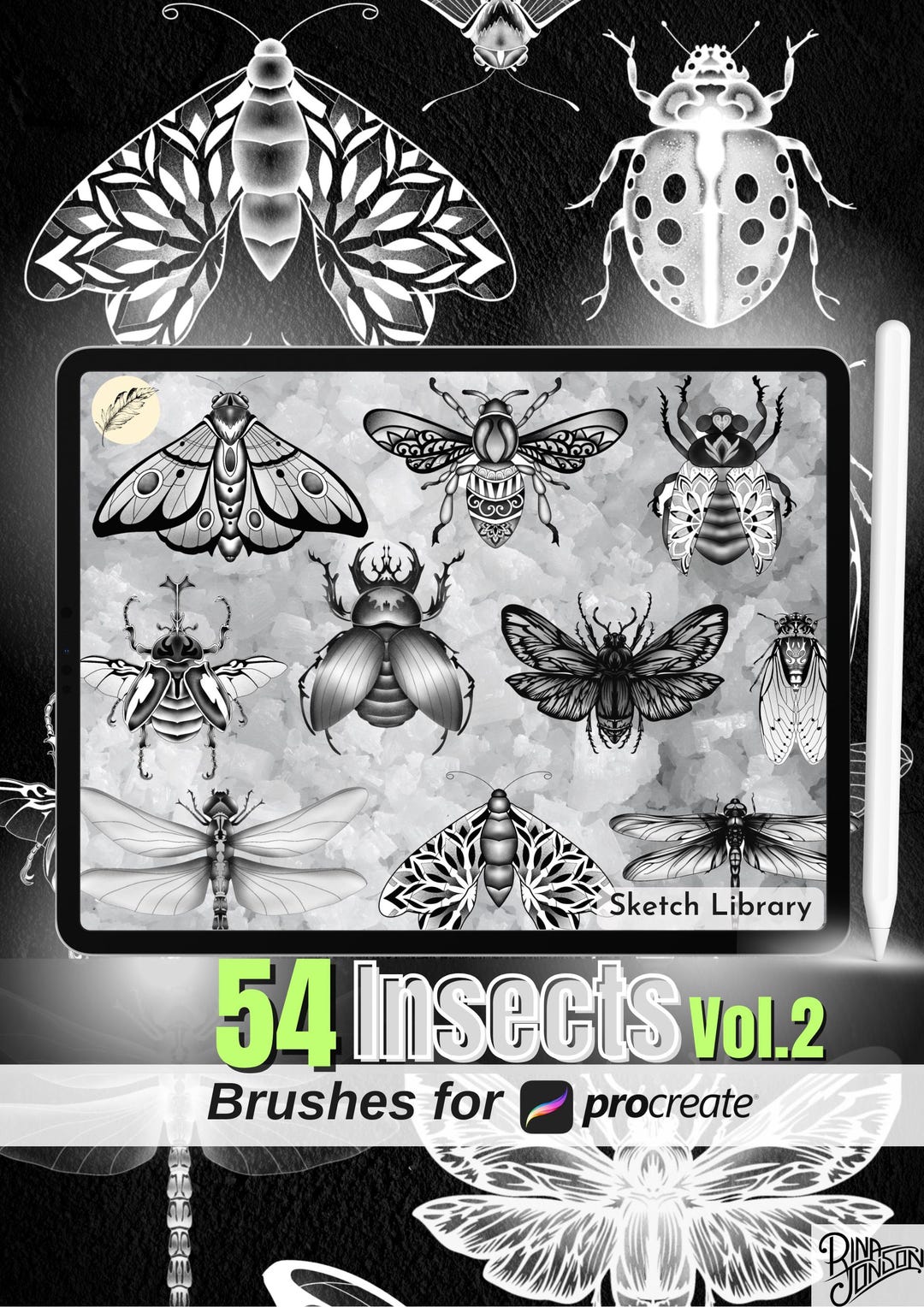 54 Insect Tattoo Brushes for Procreate, Brush Set, Tattoo Stamps for ...