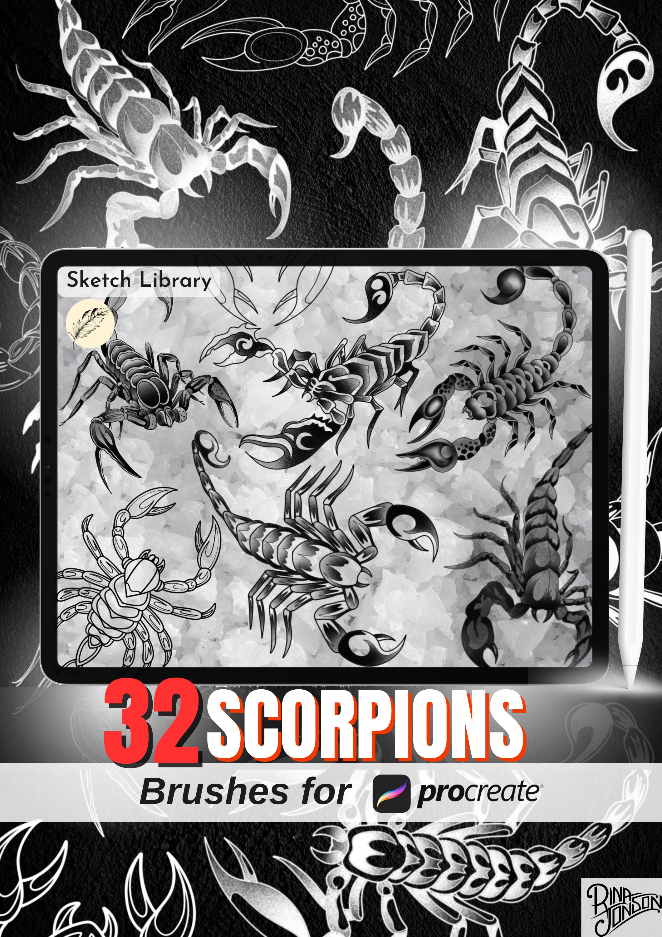 32 Scorpion Tattoo Brushes for Procreate,tattoo Stamps for iPad and ...