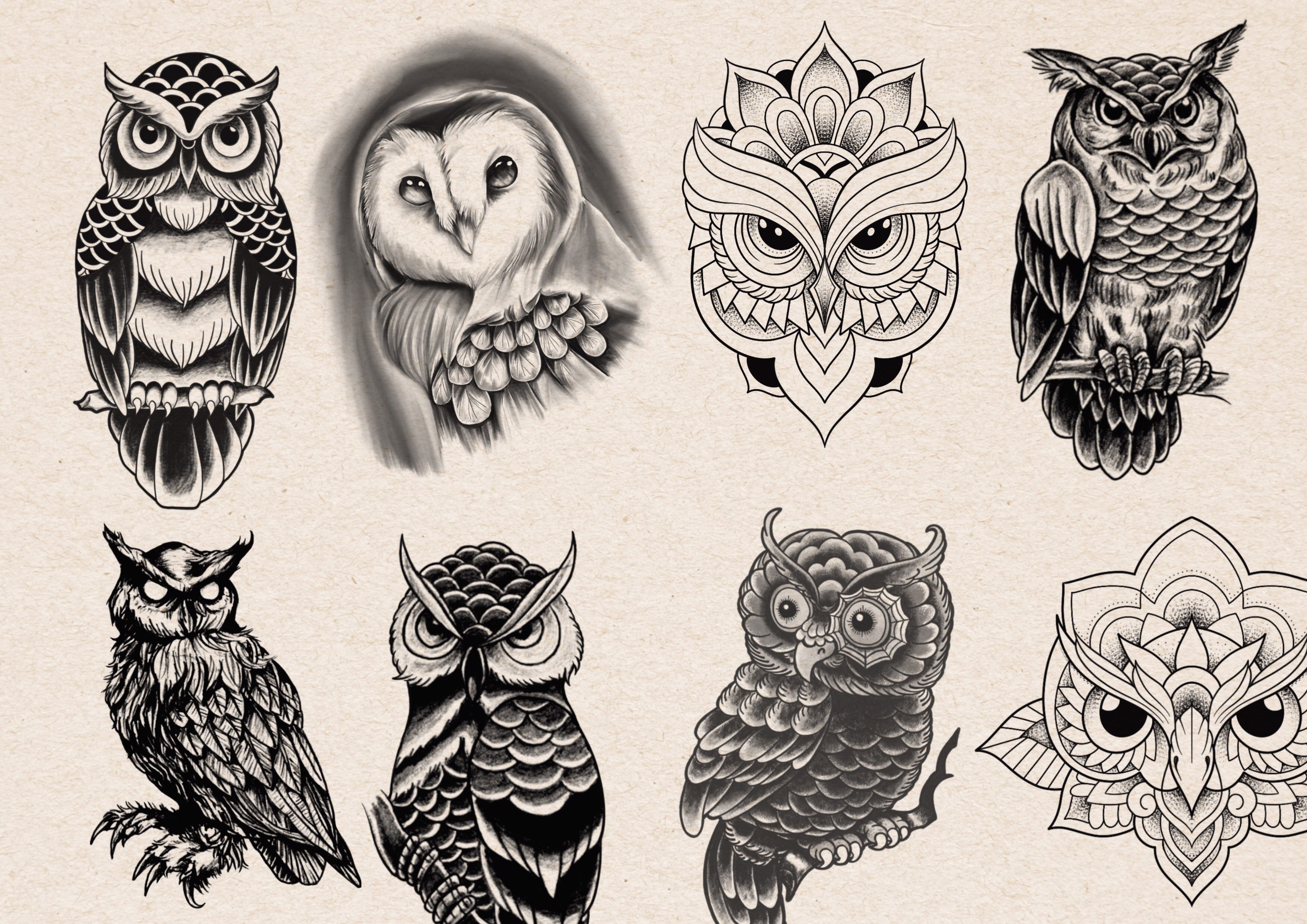22 diseños de tatuajes de búhos, libro electrónico, formato jpg, libro ...