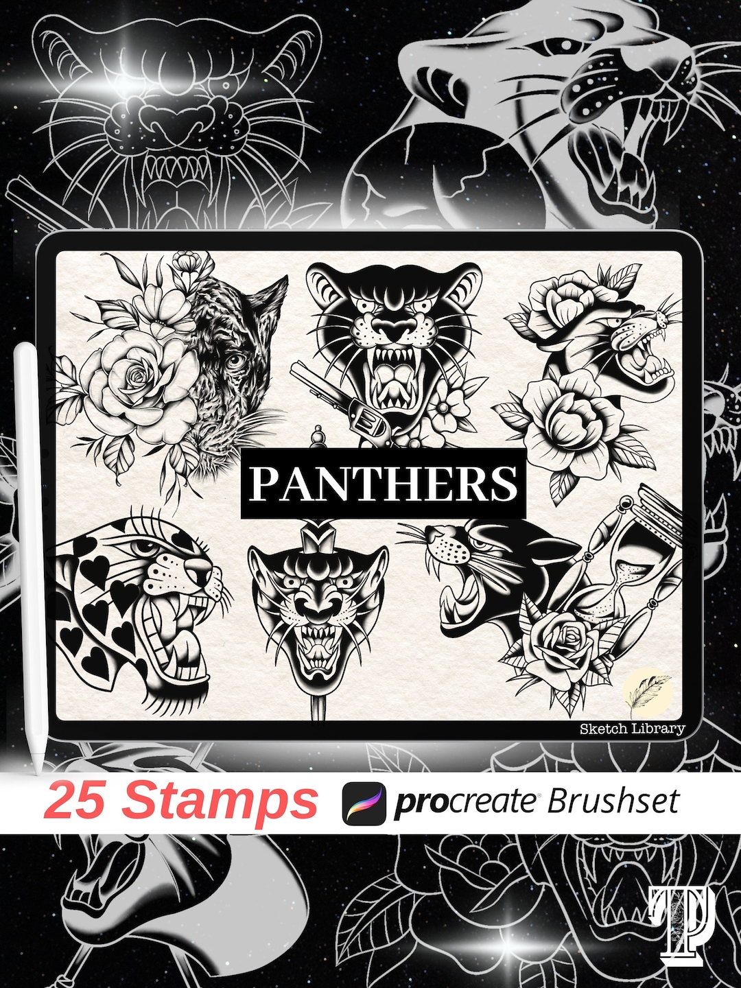 25 Panther Tattoo Brushes for Procreate // Tattoo Stamps, With Outline ...