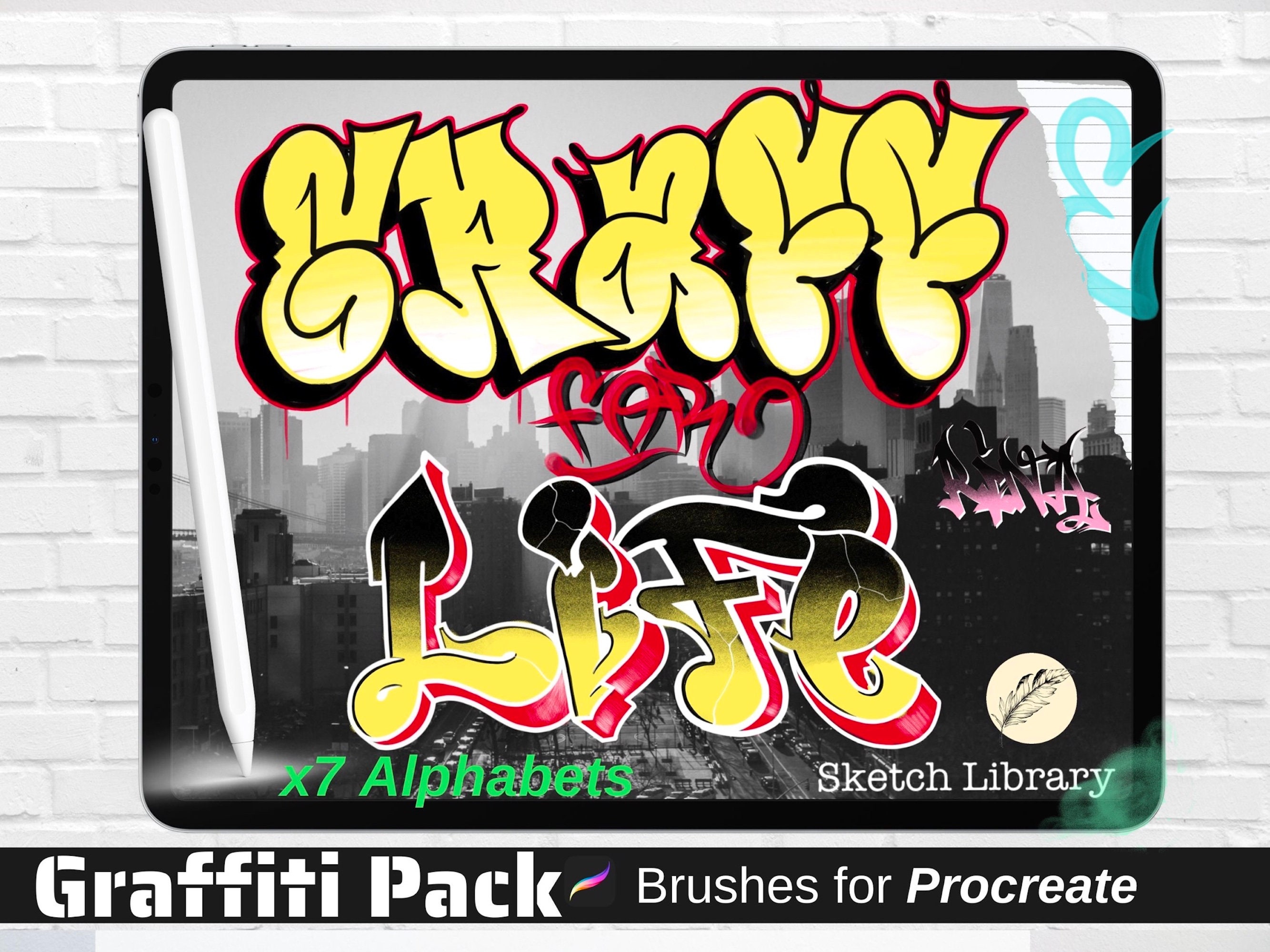 GRAFFITI PACK, X 7 Alphabet ~ Fonts // Vol.1 // 182 Letters Stamps for ...