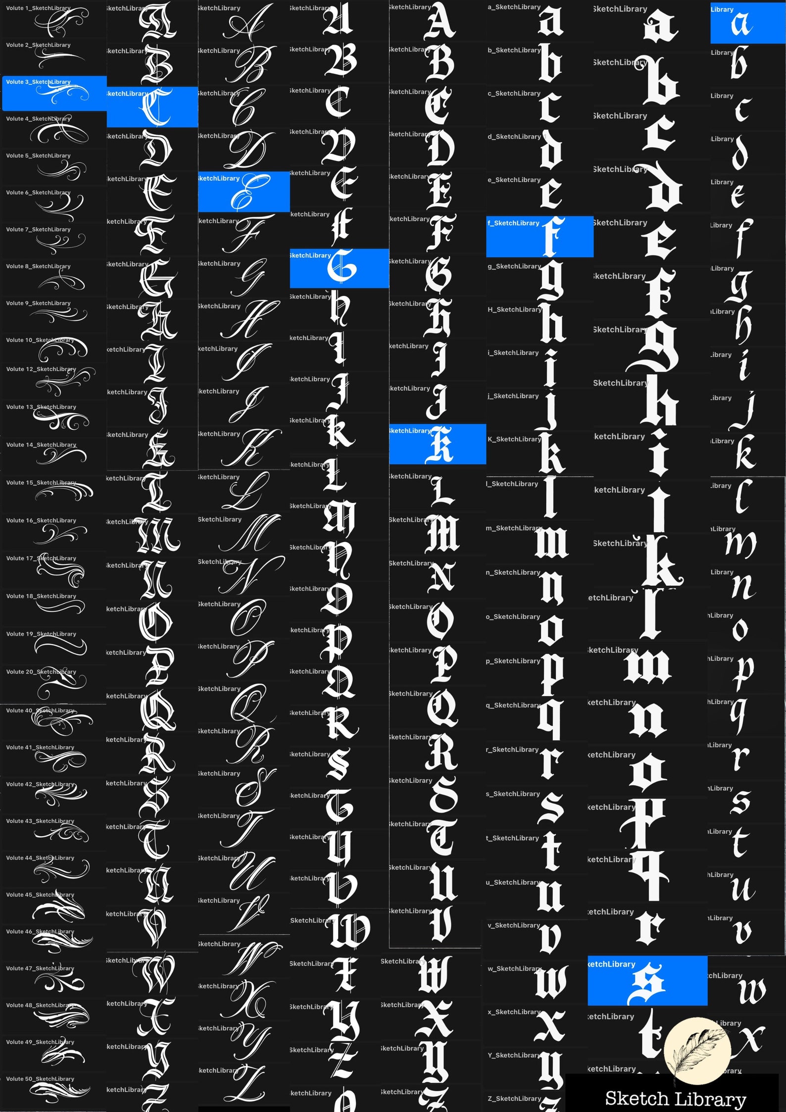 9 Alphabets, 234 Chicano / Gothic Letters Brushes for Procreate, Font ...