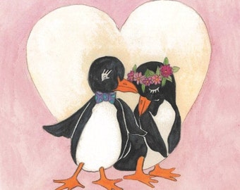 Penguin Valentine's Day Card Valentines Card Cute - Etsy UK