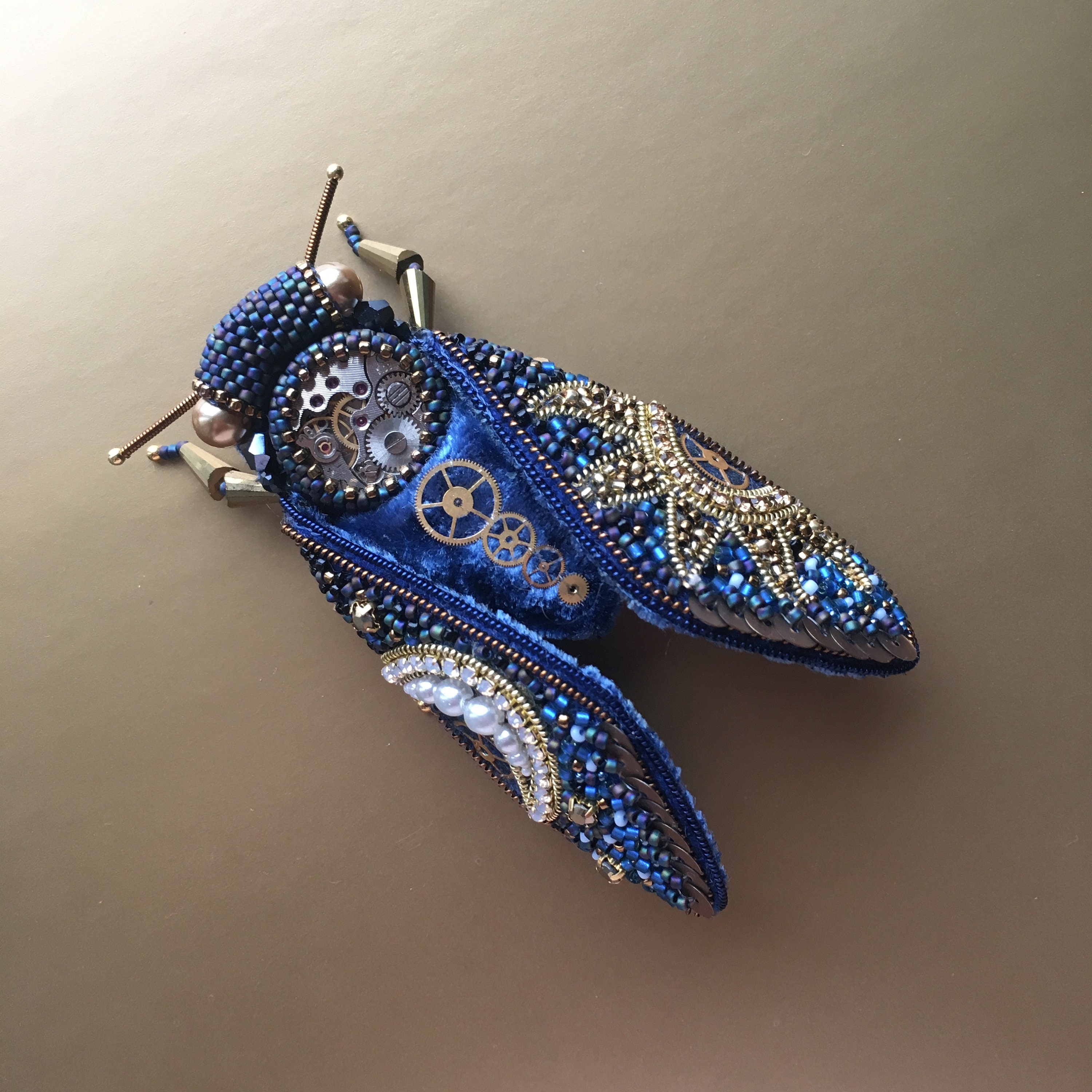 Blue Cicada Beads Embroidered Brooch Pin Handmade Steampunk | Etsy