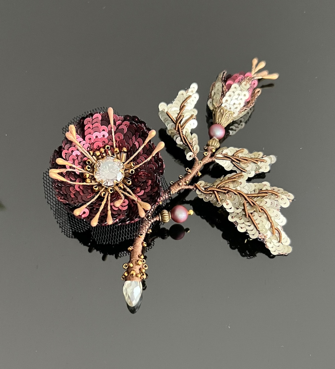 Blooming Twig Brooch Handmade Flower Beaded Brooch Floral - Etsy