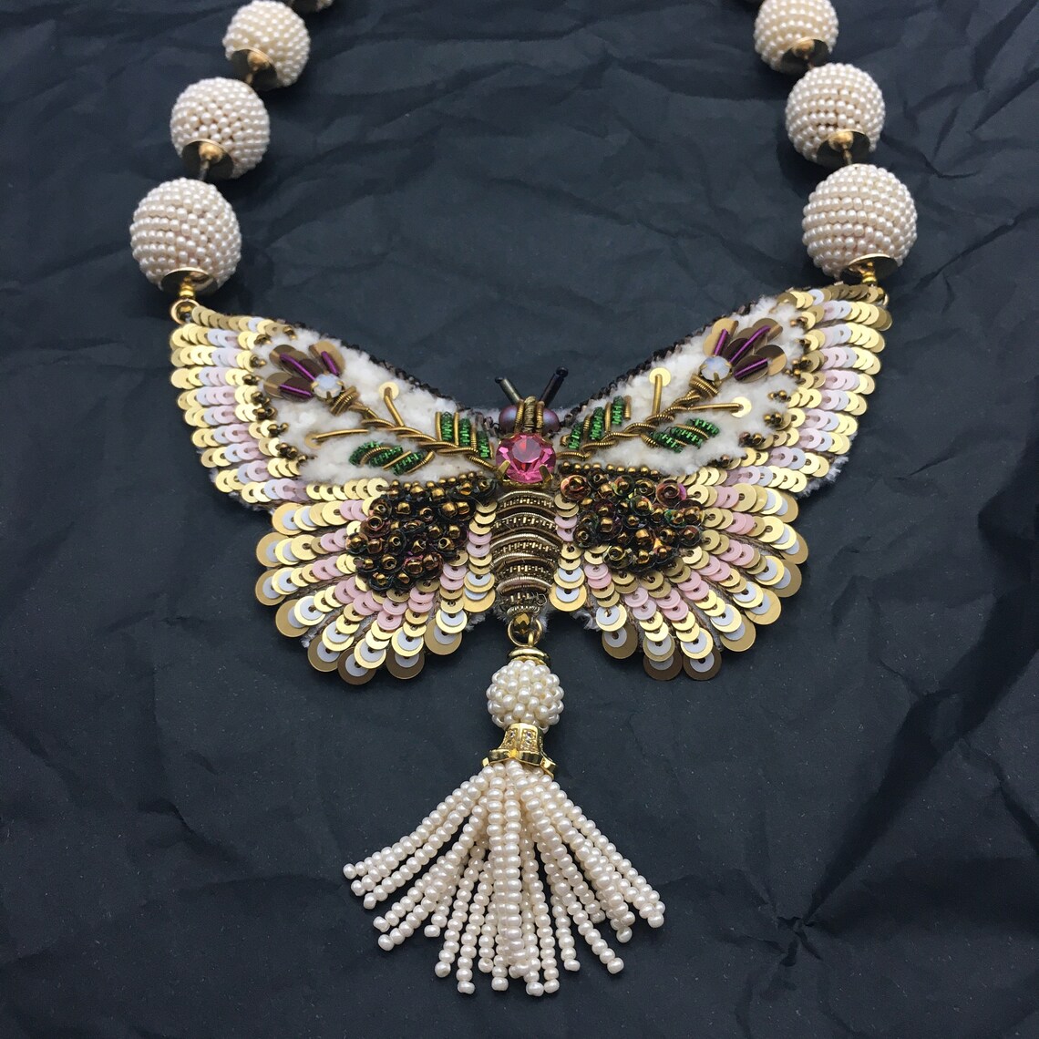 Handmade Butterfly Choker, Tassel Necklace, Beads Embroidered Choker ...