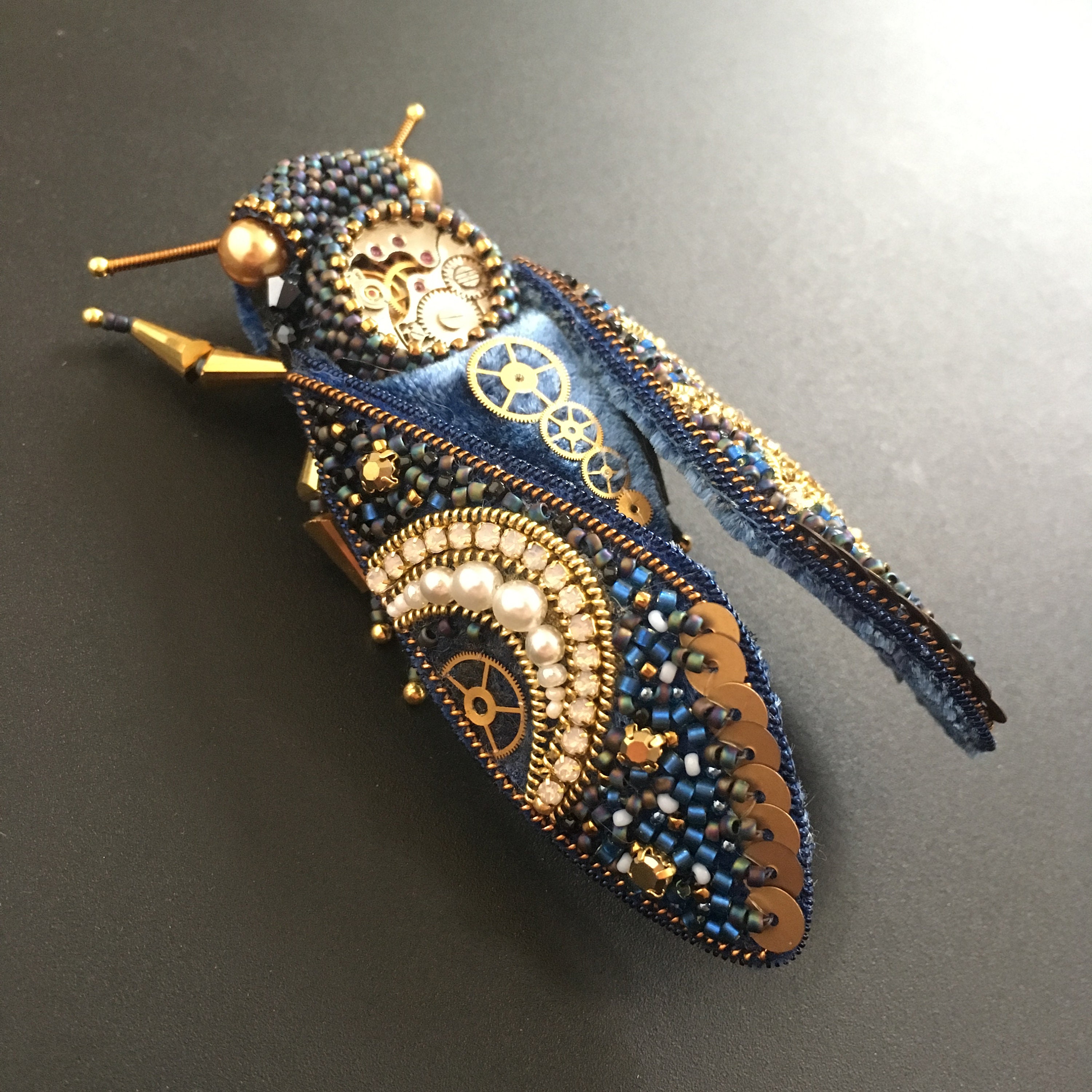 Blue Cicada Beads Embroidered Brooch Pin Handmade Steampunk | Etsy