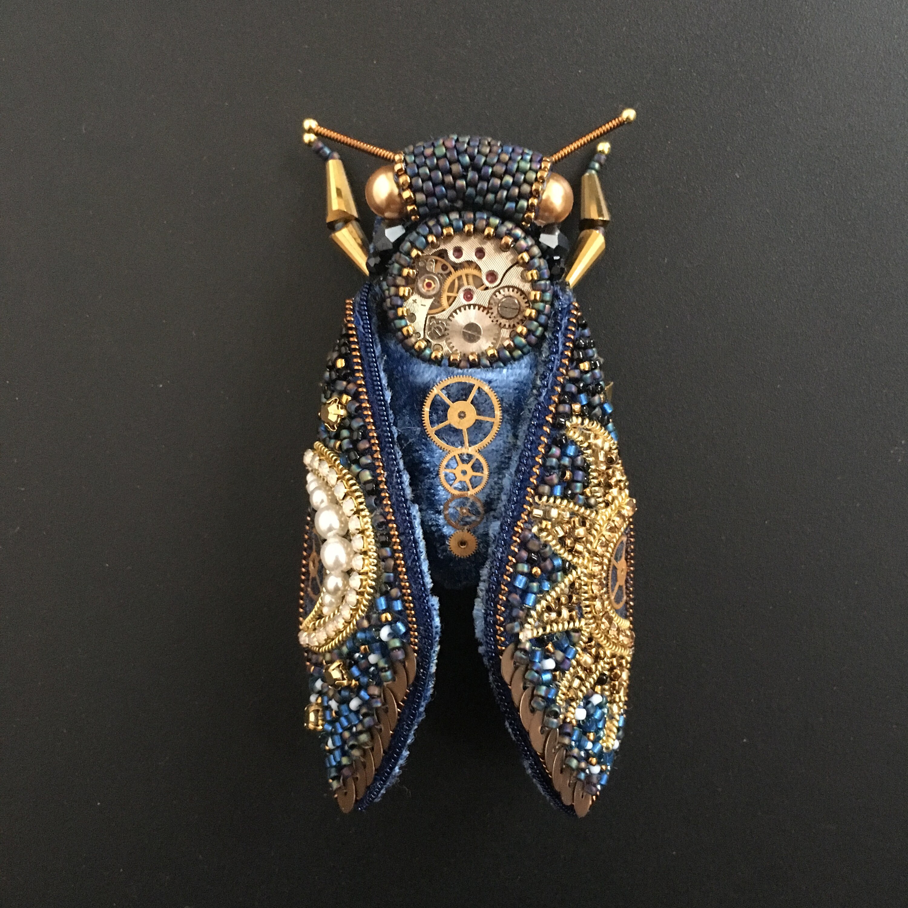 Blue Cicada Beads Embroidered Brooch Pin Handmade Steampunk | Etsy