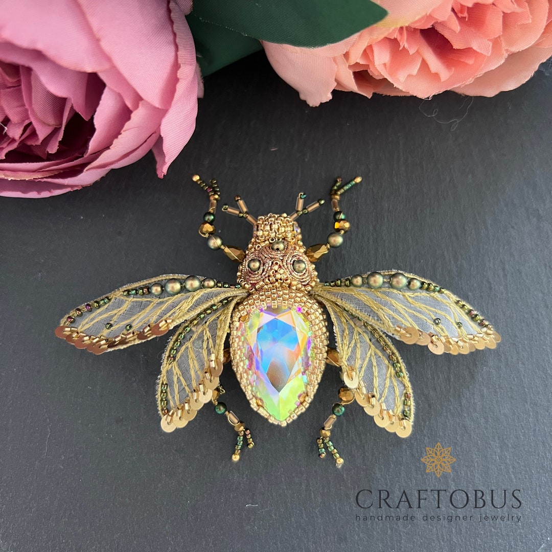 Insect Unique Brooch Handmade, Beetle Embroidered Brooch, Bug Brooch ...