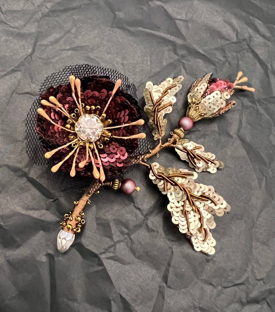 Blooming Twig Brooch Handmade Flower Beaded Brooch Floral - Etsy