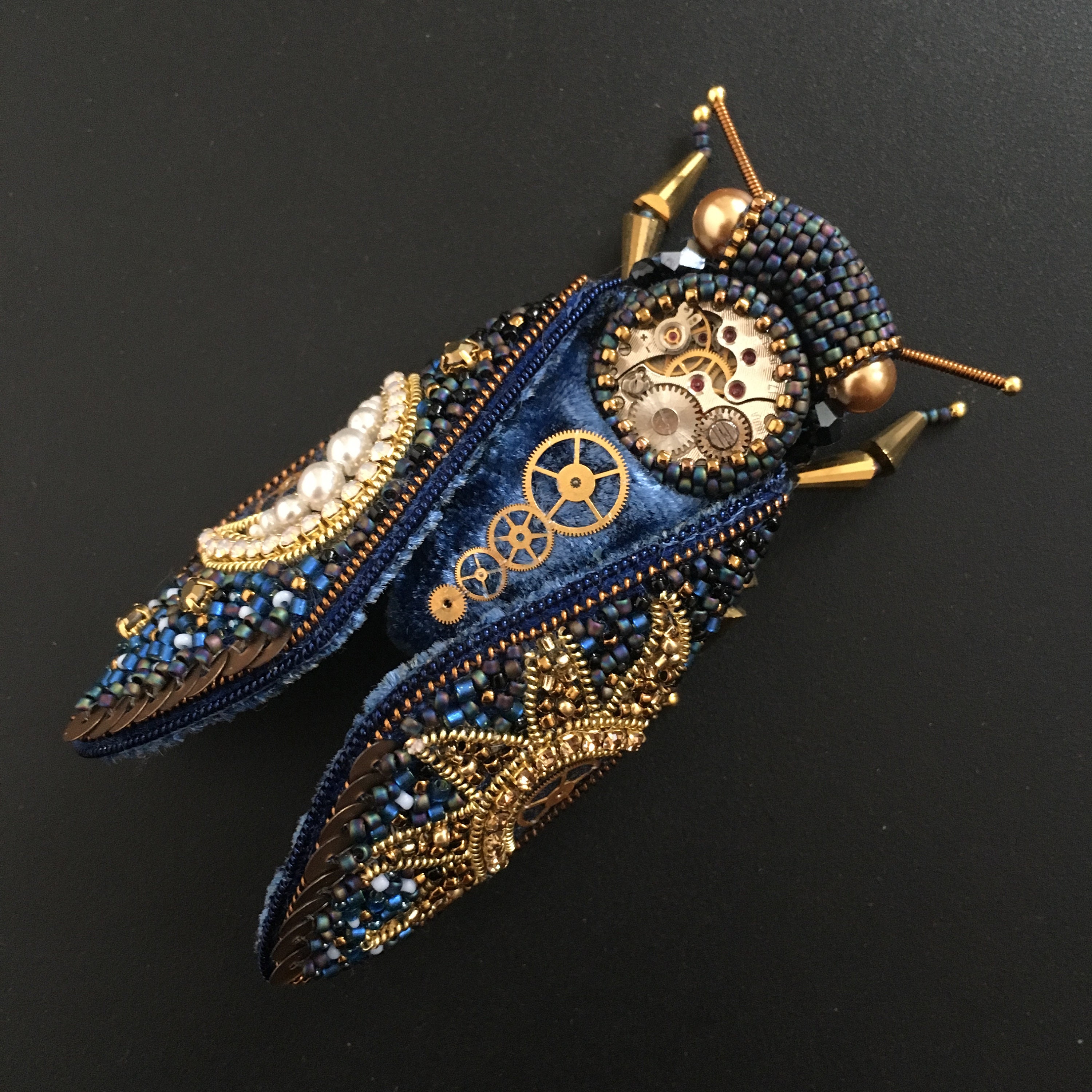 Blue Cicada Beads Embroidered Brooch Pin Handmade Steampunk | Etsy