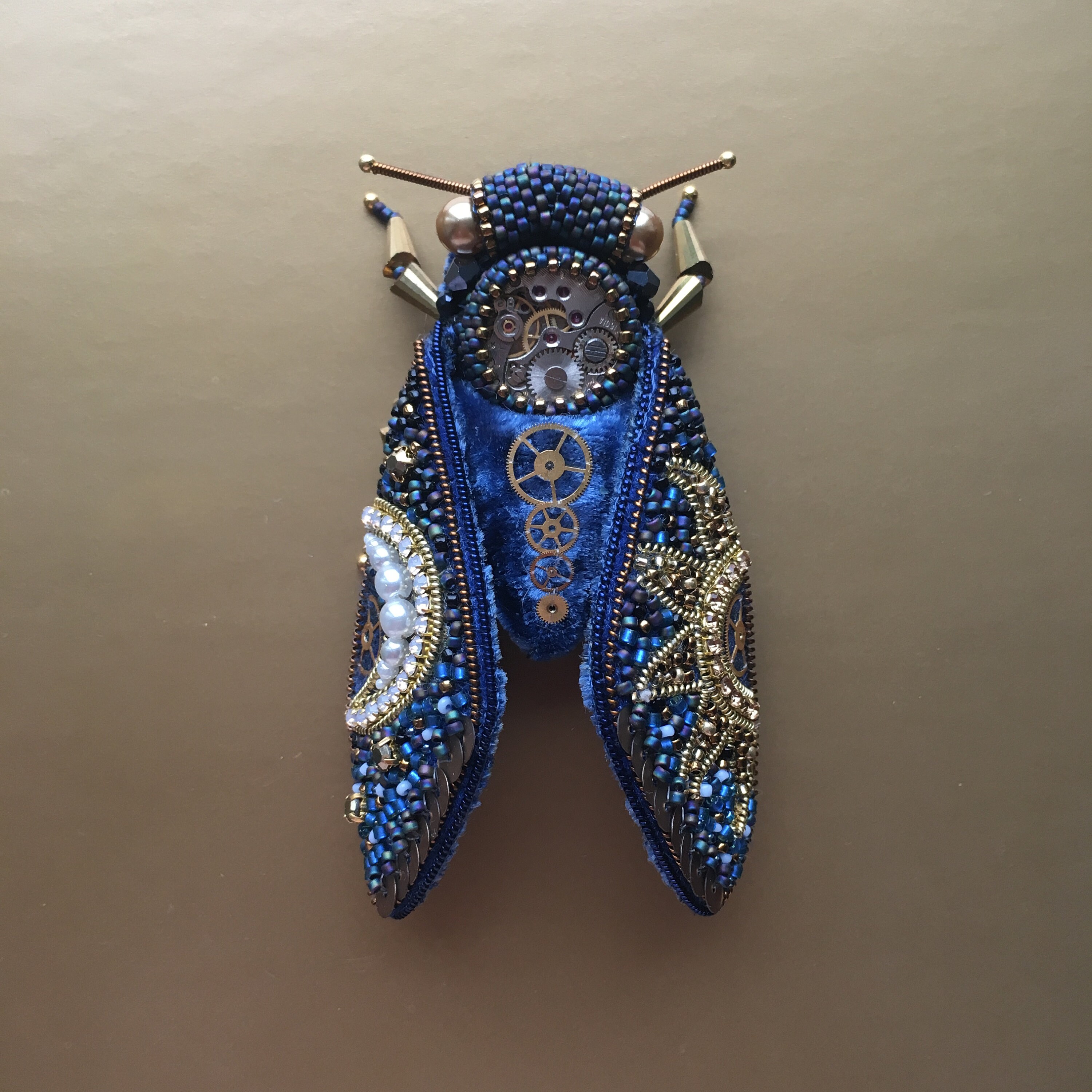 Blue Cicada Beads Embroidered Brooch Pin Handmade Steampunk | Etsy