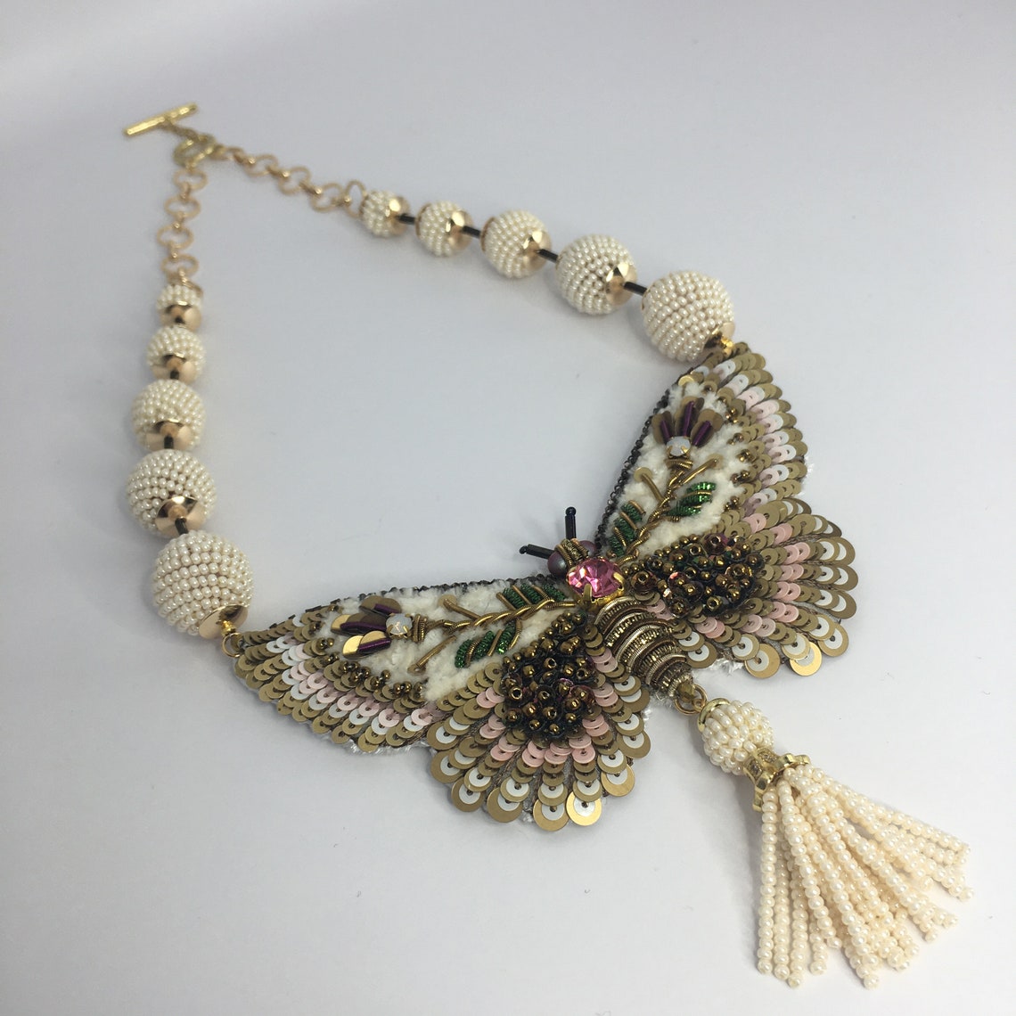 Handmade Butterfly Choker Tassel Necklace Beads Embroidered - Etsy