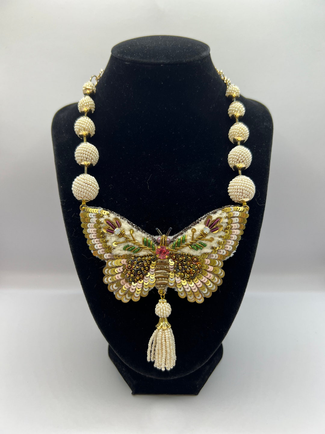 Handmade Butterfly Choker, Tassel Necklace, Beads Embroidered Choker ...