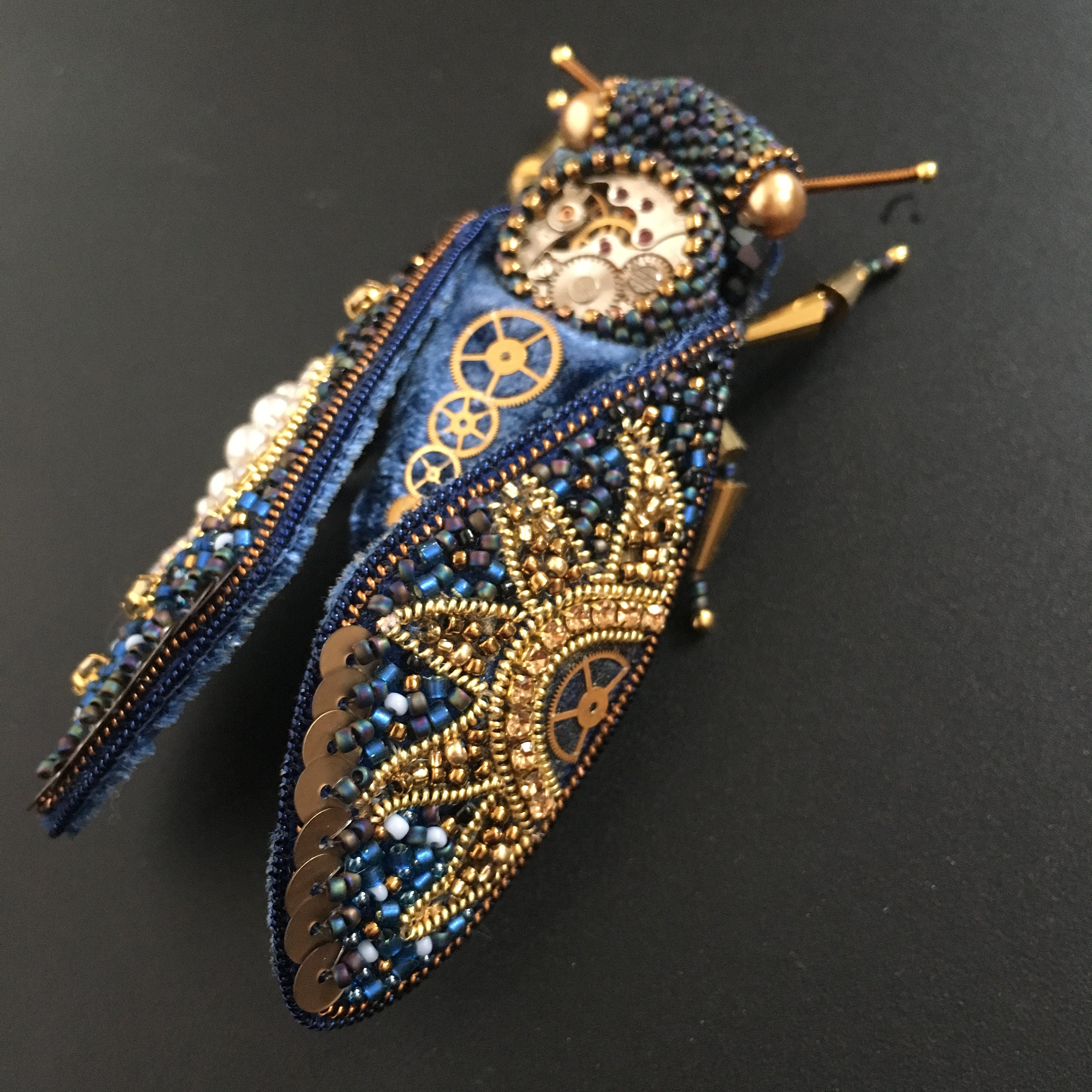 Blue Cicada Beads Embroidered Brooch Pin Handmade Steampunk | Etsy