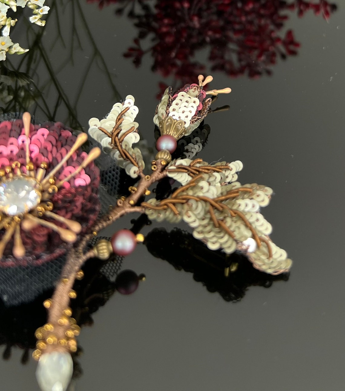 Blooming Twig Brooch Handmade Flower Beaded Brooch Floral - Etsy