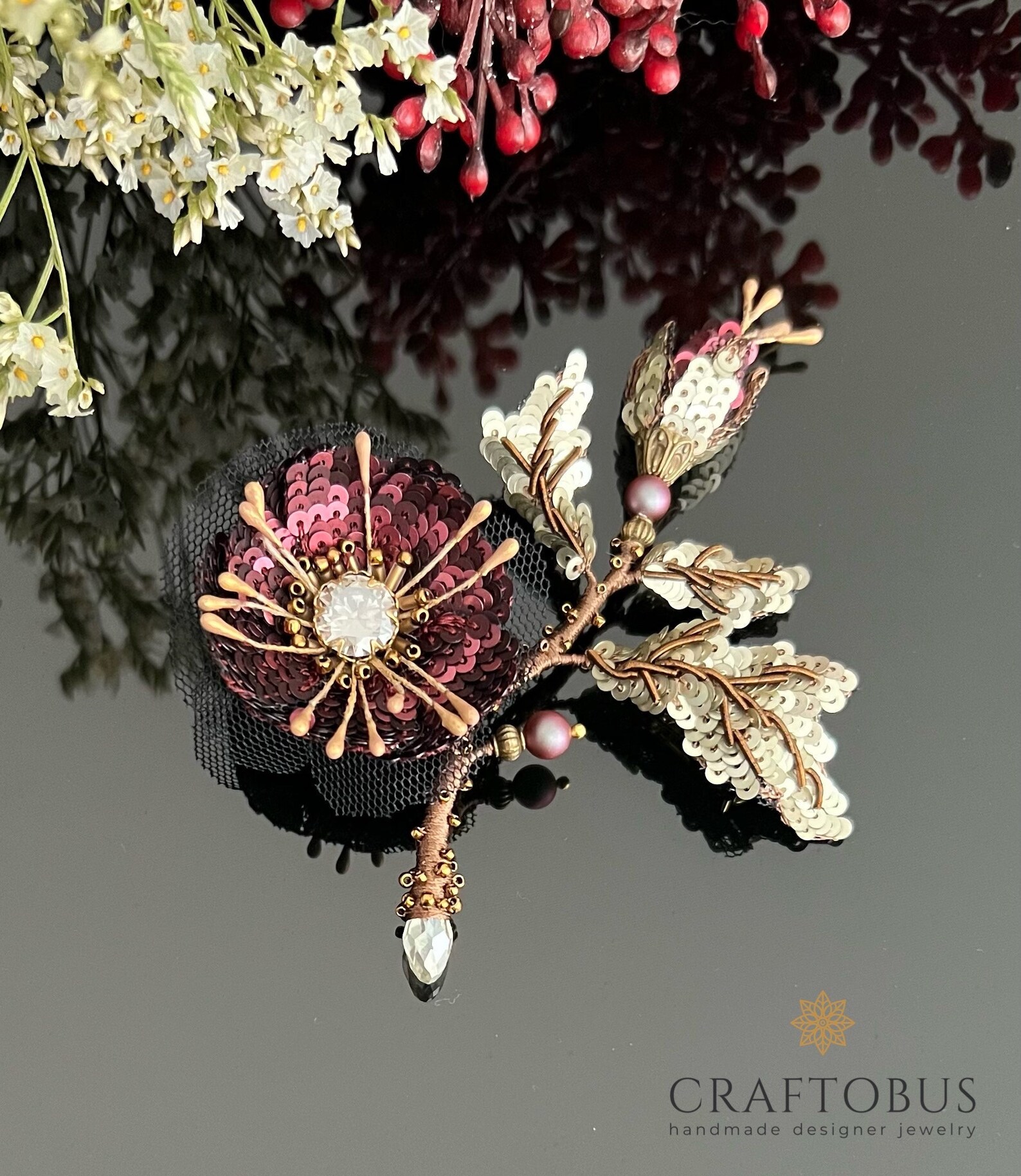 Blooming Twig Brooch Handmade Flower Beaded Brooch Floral - Etsy