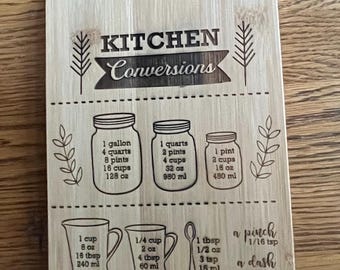 Laser Engraved Bamboo Cutting Board With Kitchen Measurement ...