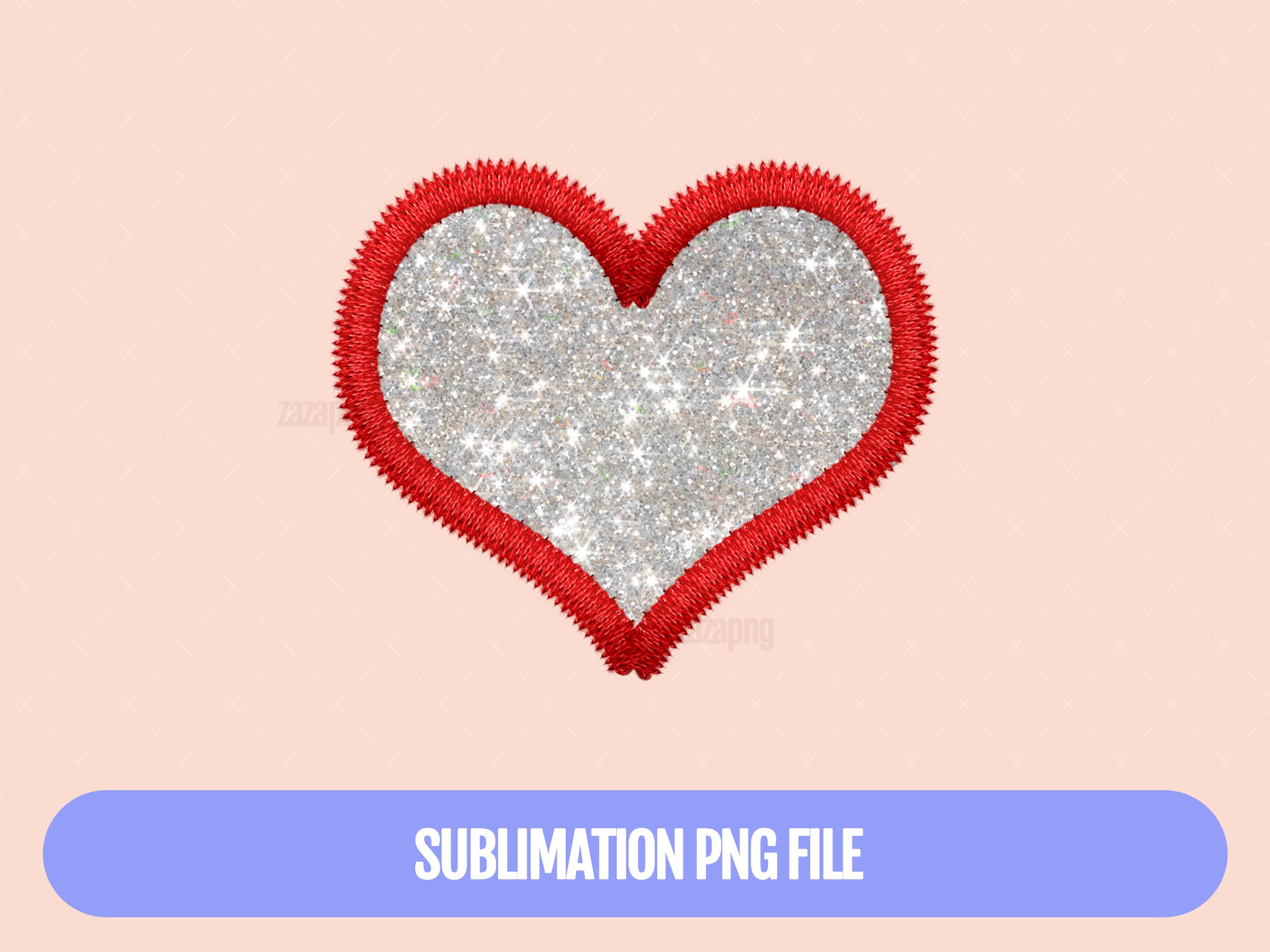 Faux Glitter White/red Heart Stitch PNG Sublimation Sparkly Design ...