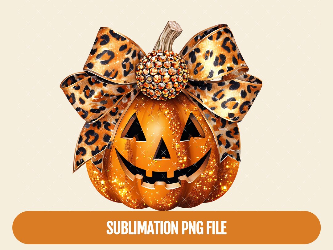 Glam Leopard Coquette Bow Pumpkin PNG Jack-o-lantern Sparkly Pumpkin ...