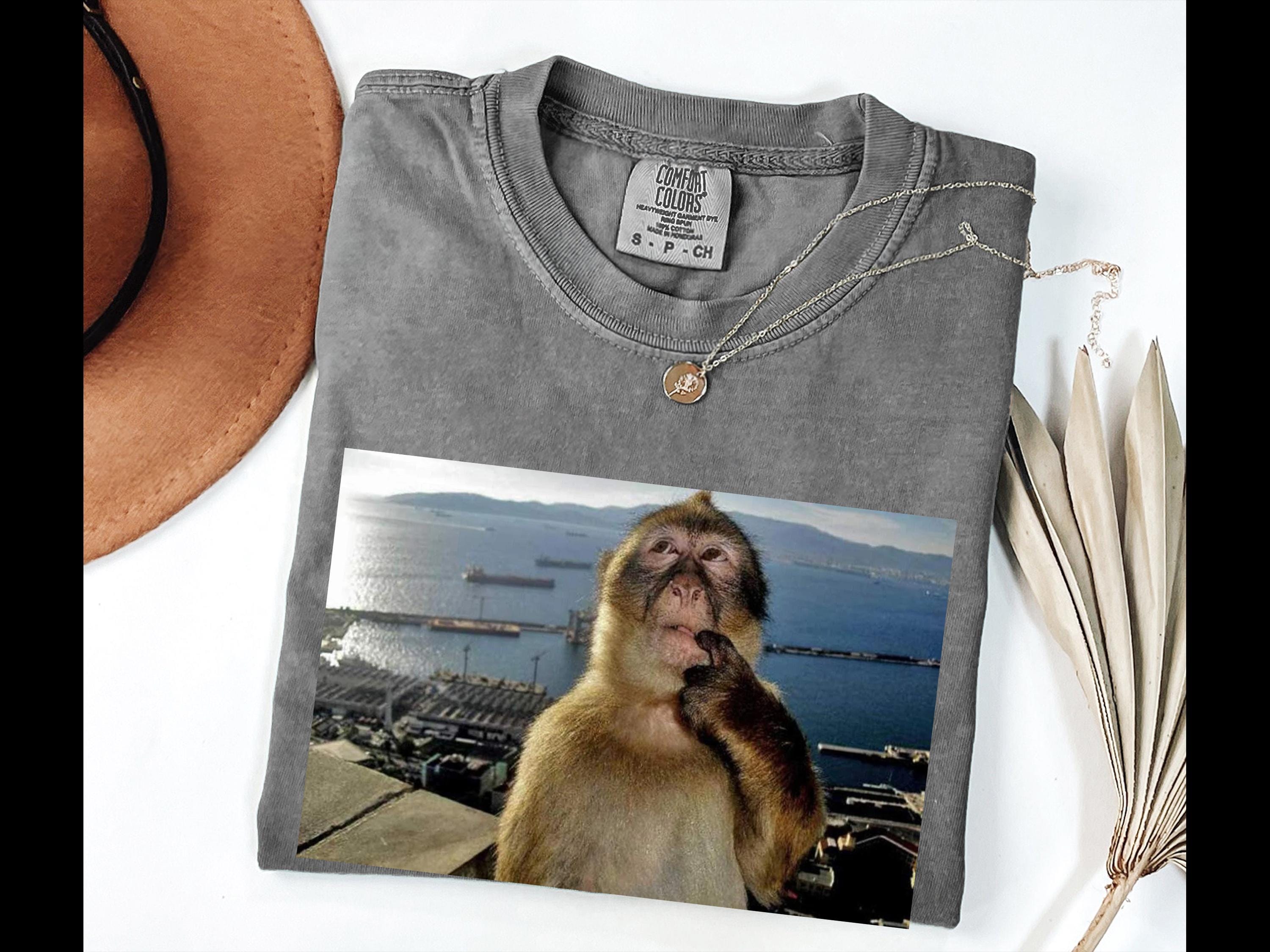 Monkey Thinking Meme Viral Shirt, Monkey Looking up With A Finger to ...
