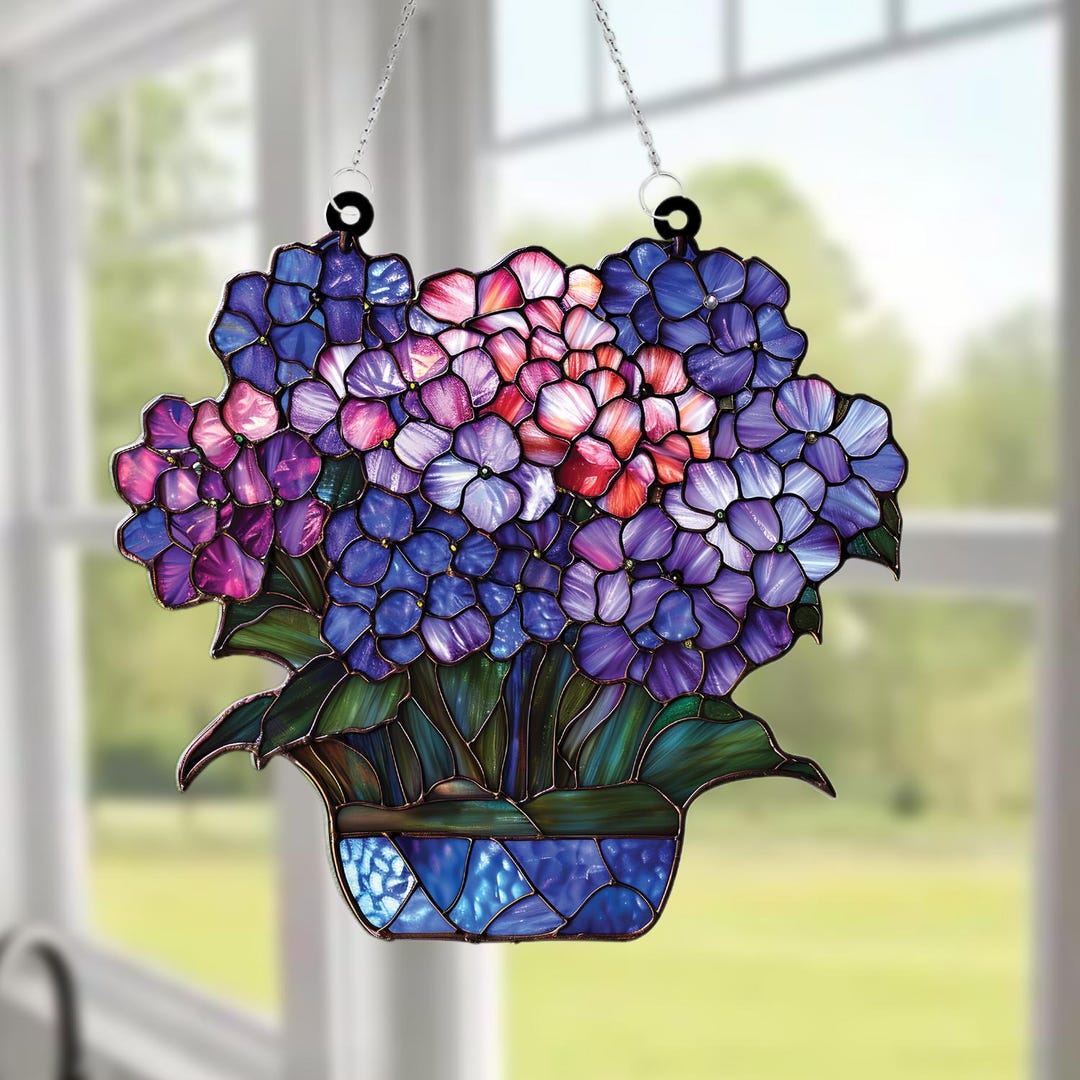 Purple Blue Flower Window Hanging, Gift for Flower Lover, Flower ...