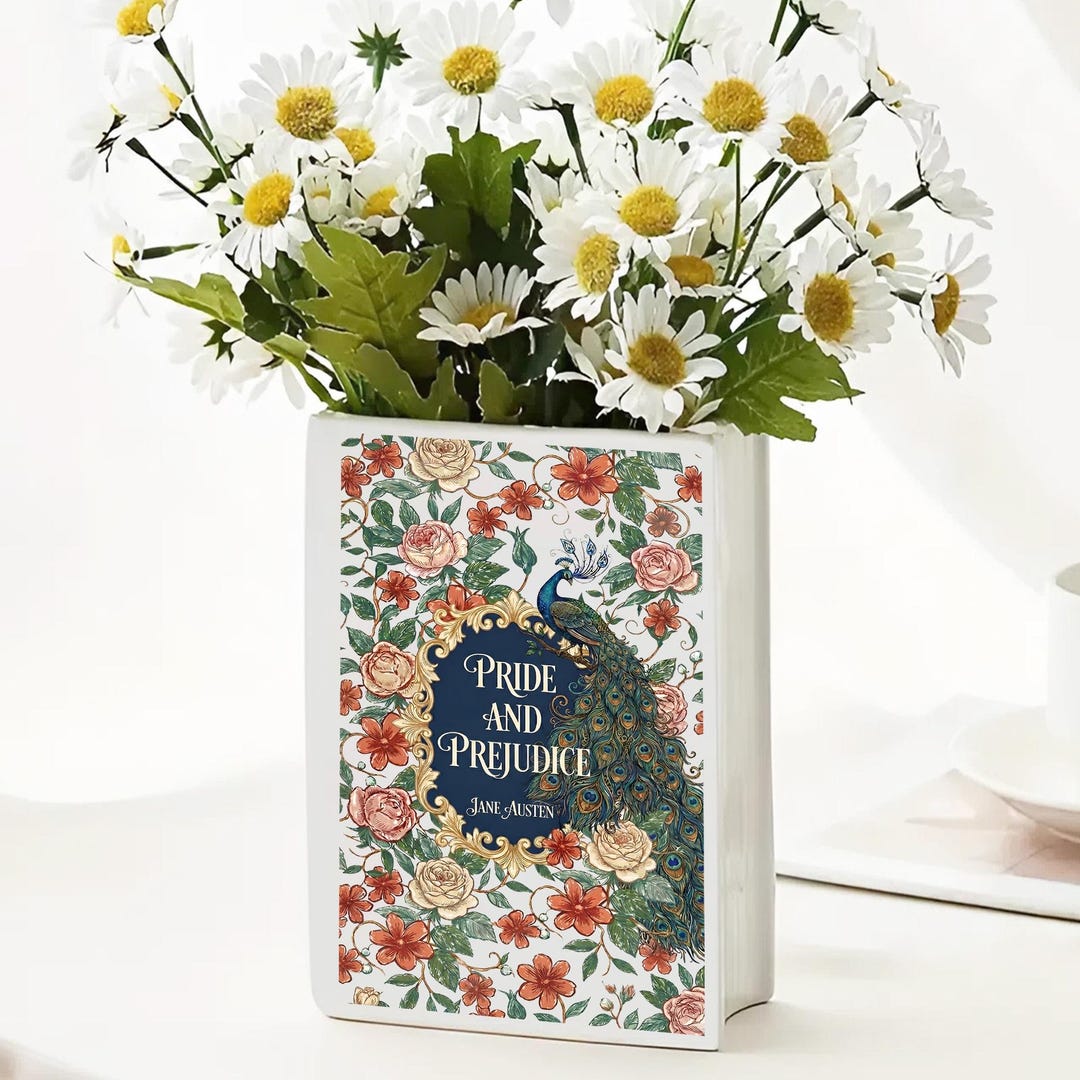 Pride and Prejudice Book Vase, Personalized Name Literary Decor, Floral ...