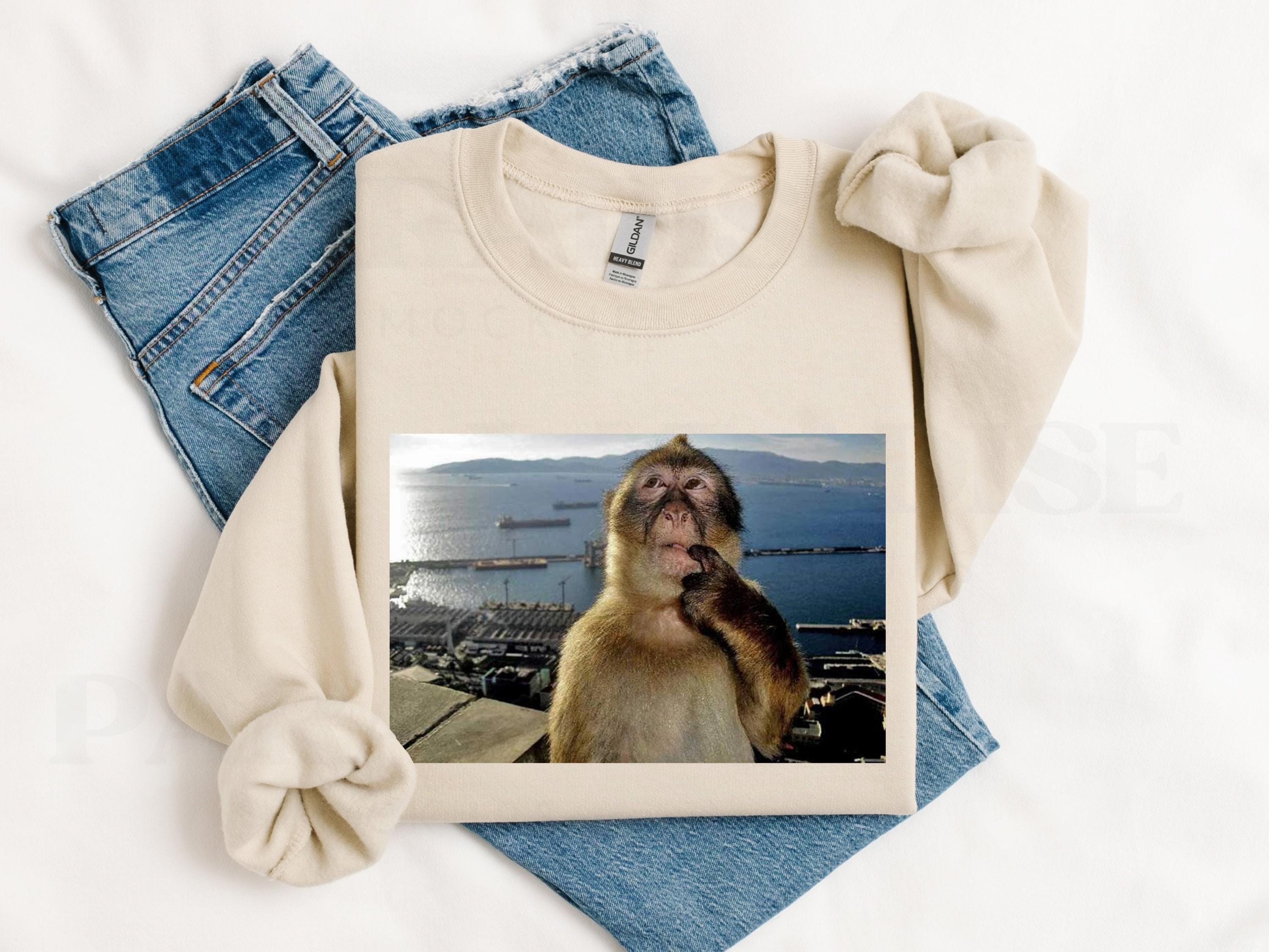 Monkey Thinking Meme Viral Shirt, Monkey Looking up With A Finger to ...