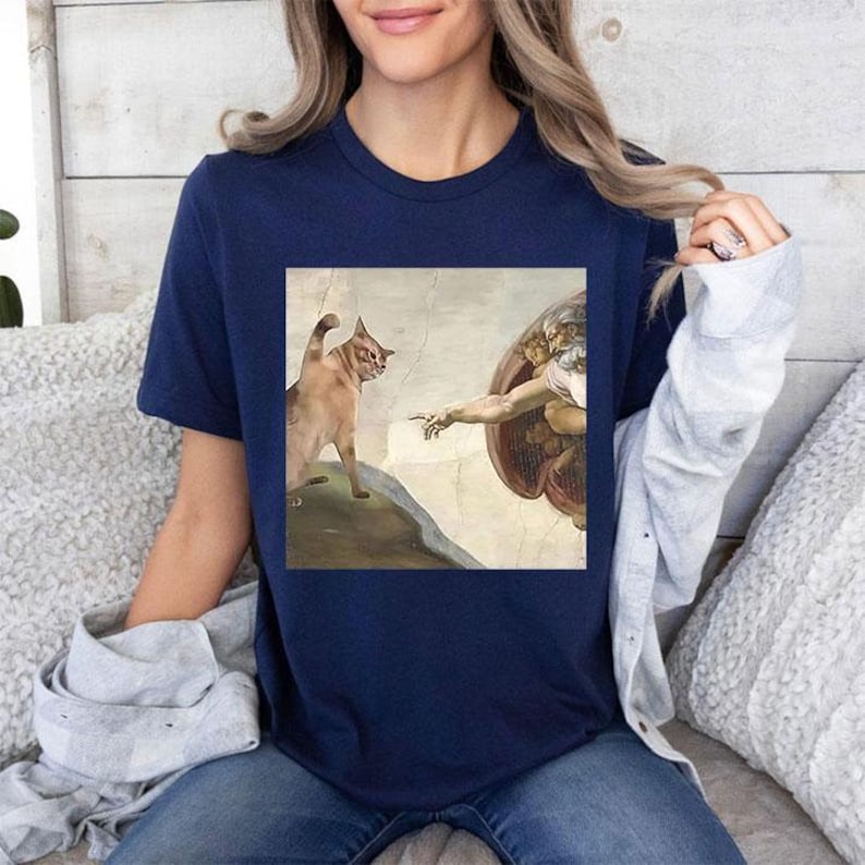 Cat and Michelangelo’s Creation of Adam Parody T Shirt - Etsy