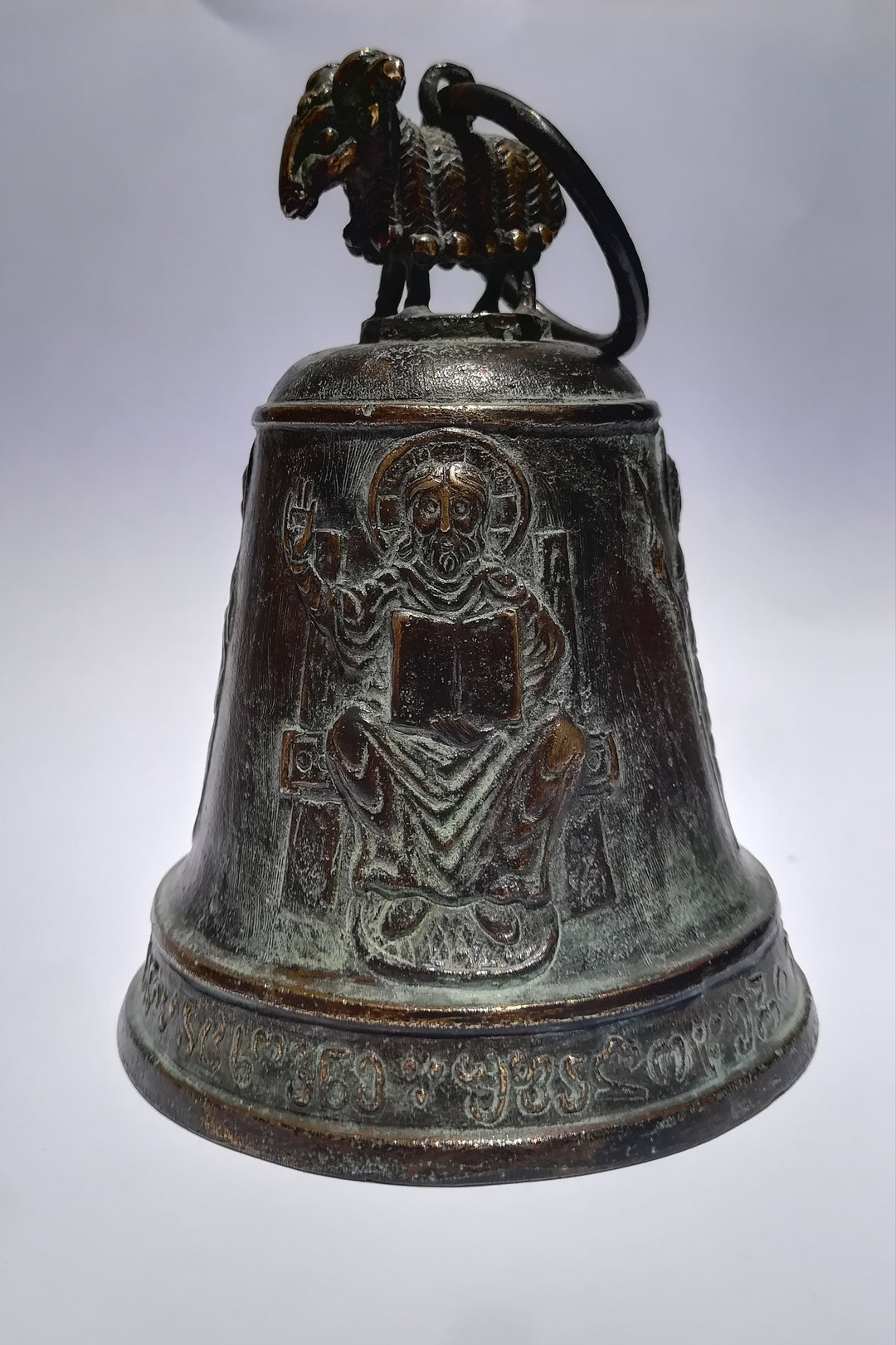 Vintage Bronze Monastery Bell: Engraved Saints, Georgian Inscription - Etsy