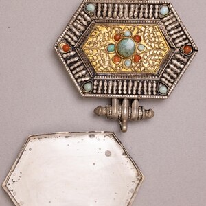 Vintage Tibetan Gao Prayer Box | Hexagonal Design With Coral and ...