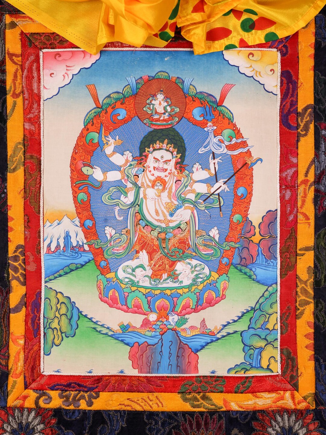White Mahakala Thangka | Mini Tibetan Thangka With Sacred Symbols ...