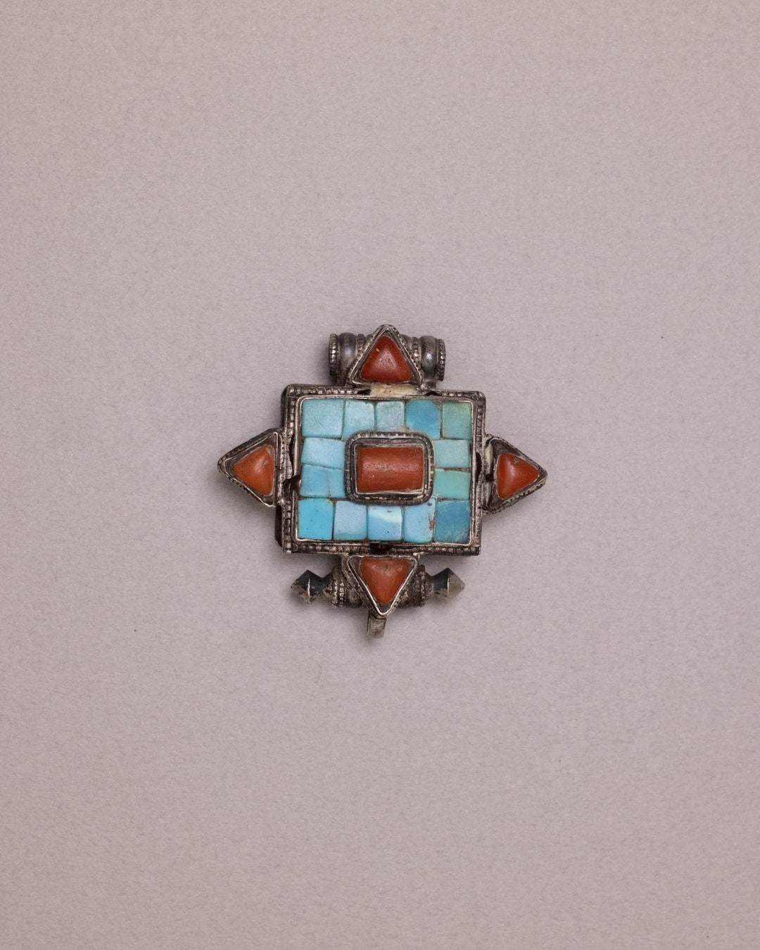Vintage Tibetan Gao Prayer Box | Square & Triangle Turquoise and Coral ...